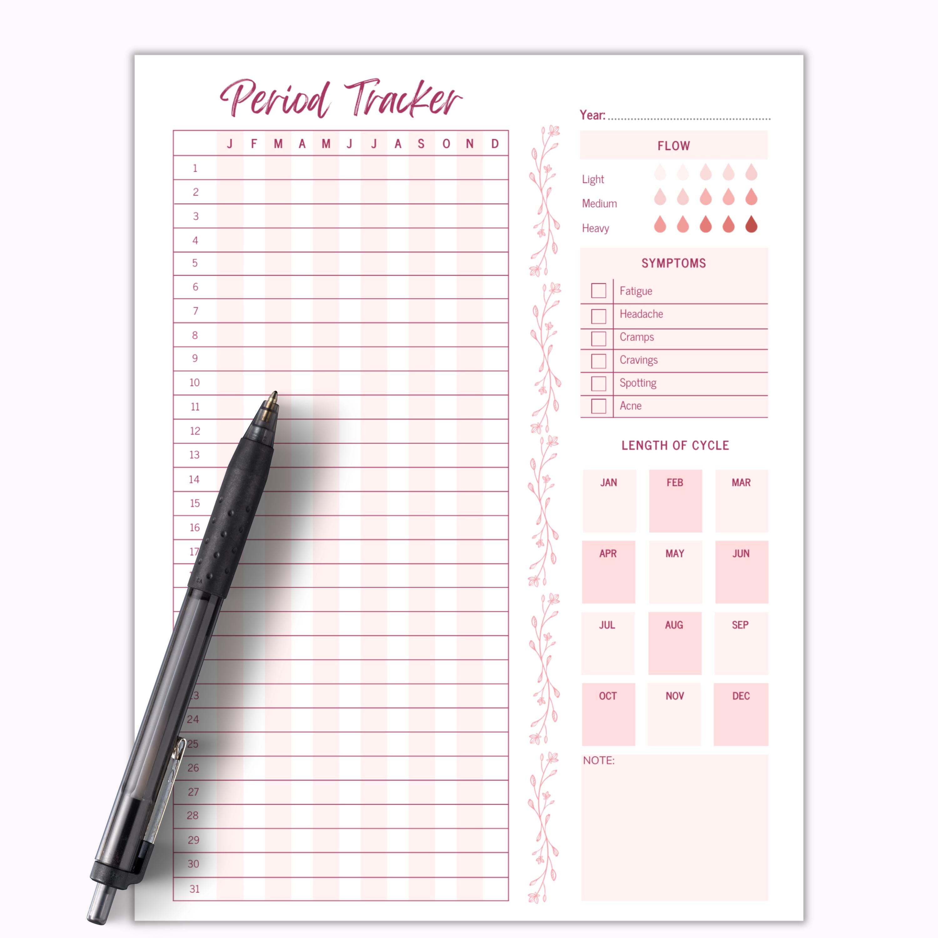 Floral Pink Period Tracker Period Journal Printable 2025-2026 Period ...