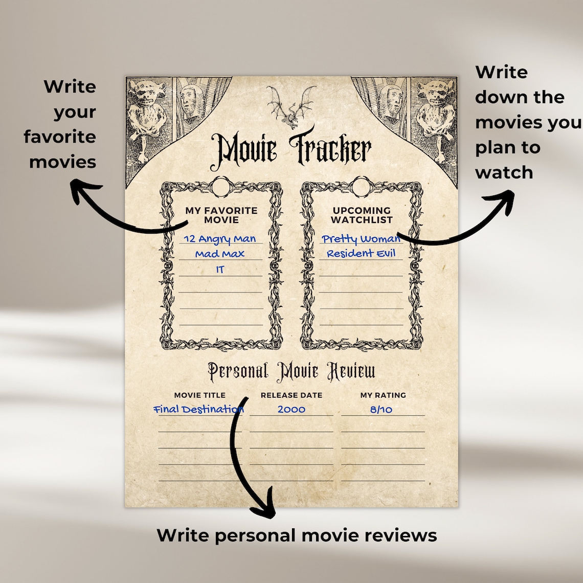 Gothic Movie Tracker Printable PDF Movie Challenge Printable, Movies to ...