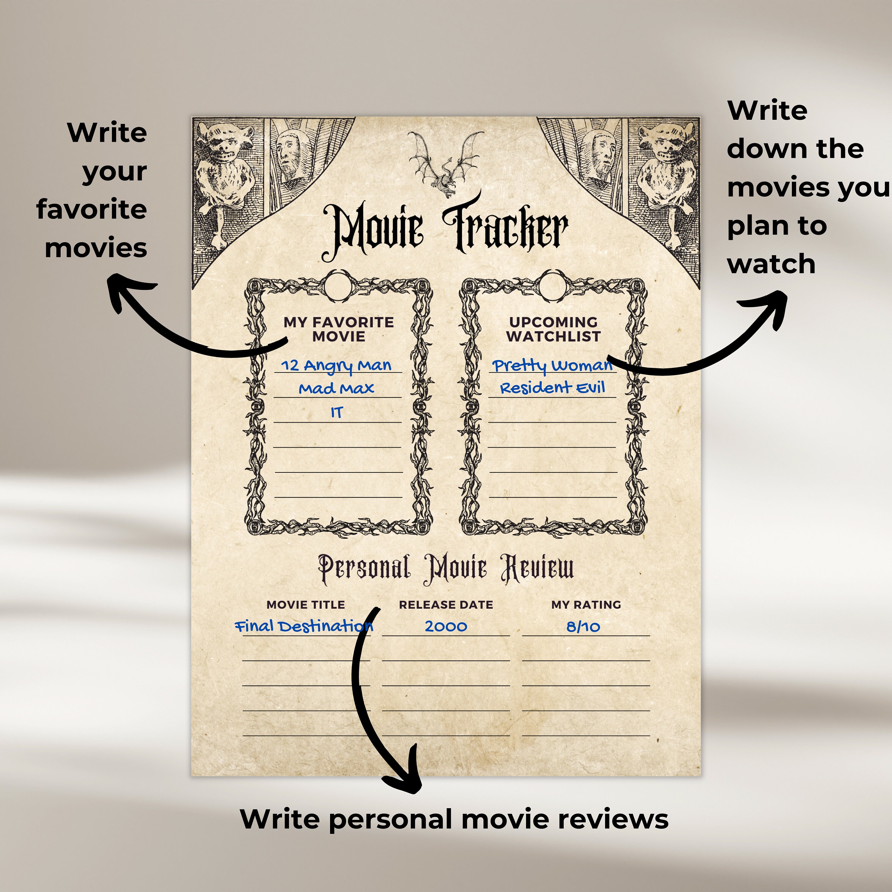 Gothic Movie Tracker Printable PDF Movie Challenge Printable, Movies to ...