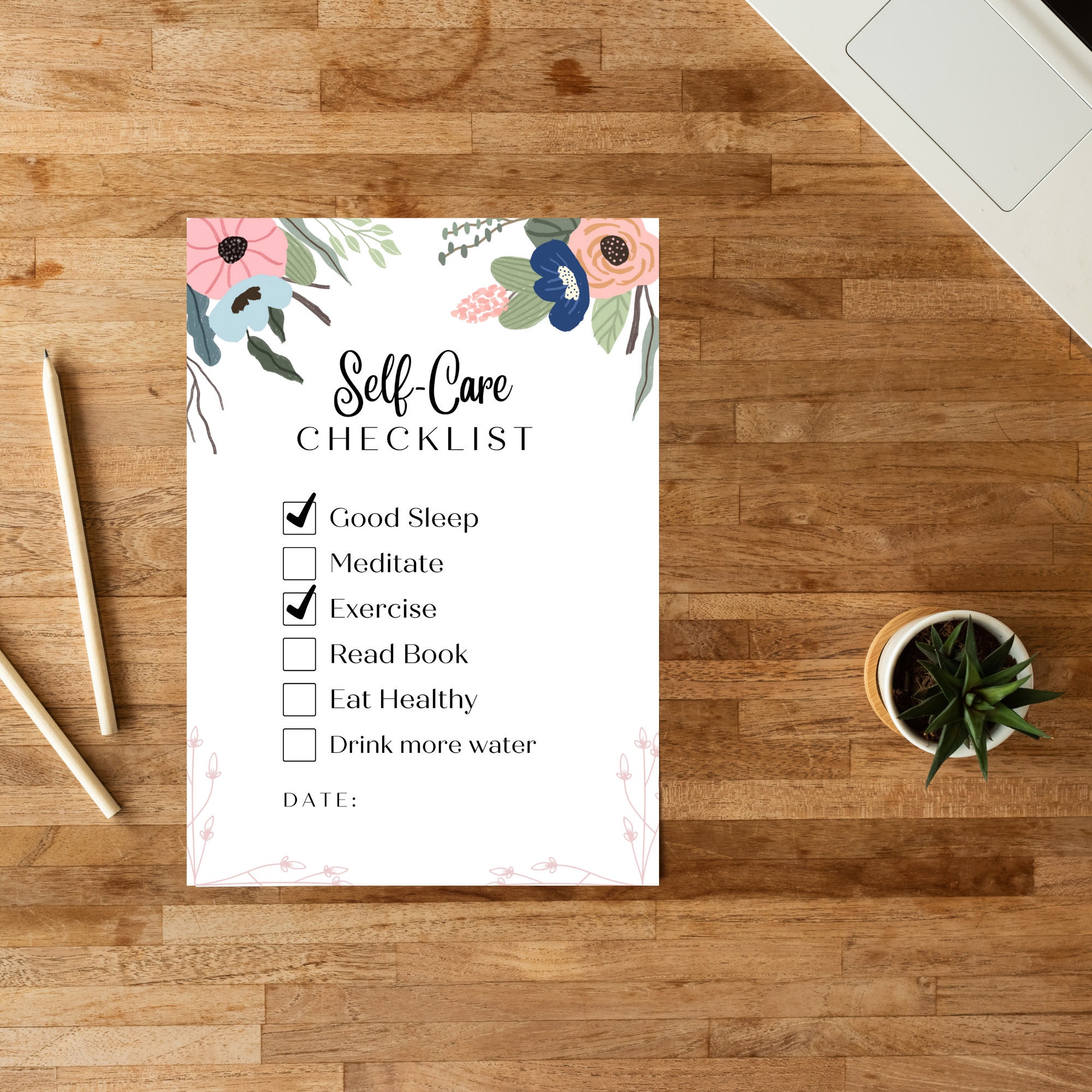 Floral Self Care Checklist, Daily Routine (printable PDF) - Etsy