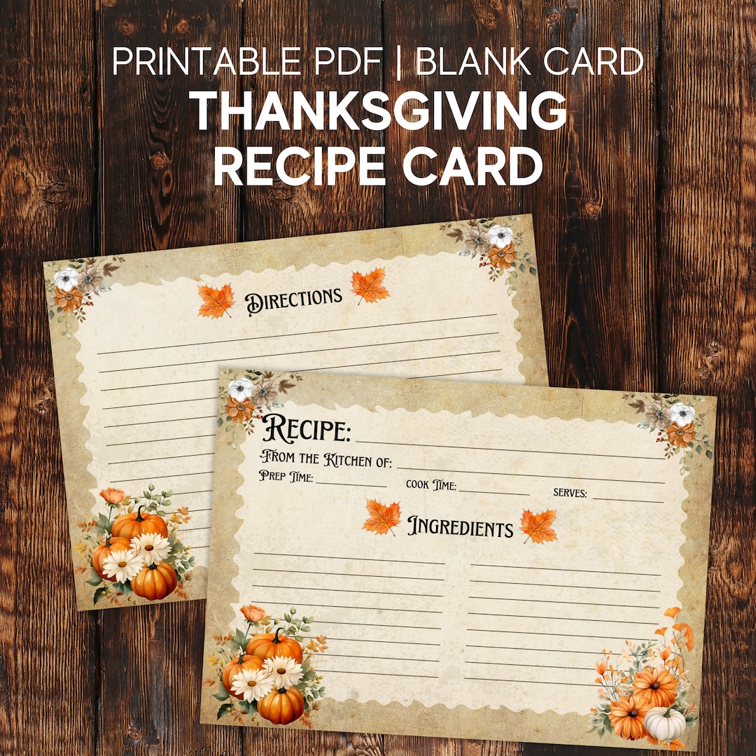 Fall Blank Recipe Card Template Printable Recipe Binder Kit, Autumn ...