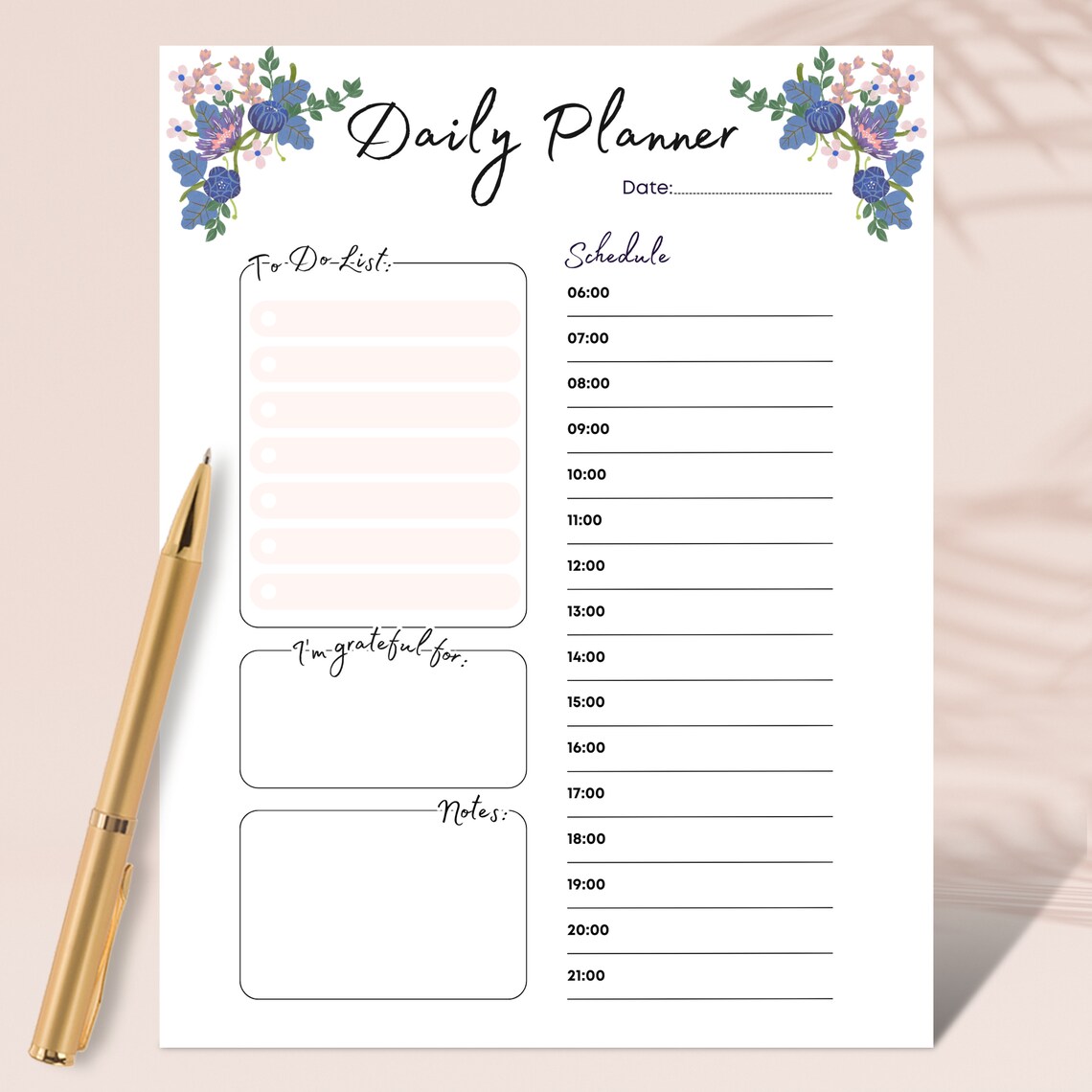 Floral Daily Planner Printable Fillable Pdf Daily Checklist - Etsy
