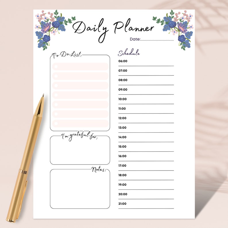 Floral Daily Planner Printable Fillable Pdf Daily Checklist - Etsy