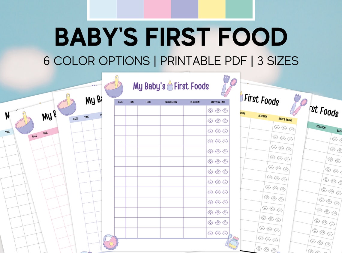 Baby Food Tracker Printable Babys First Foods Meal Planner, Food Diary ...