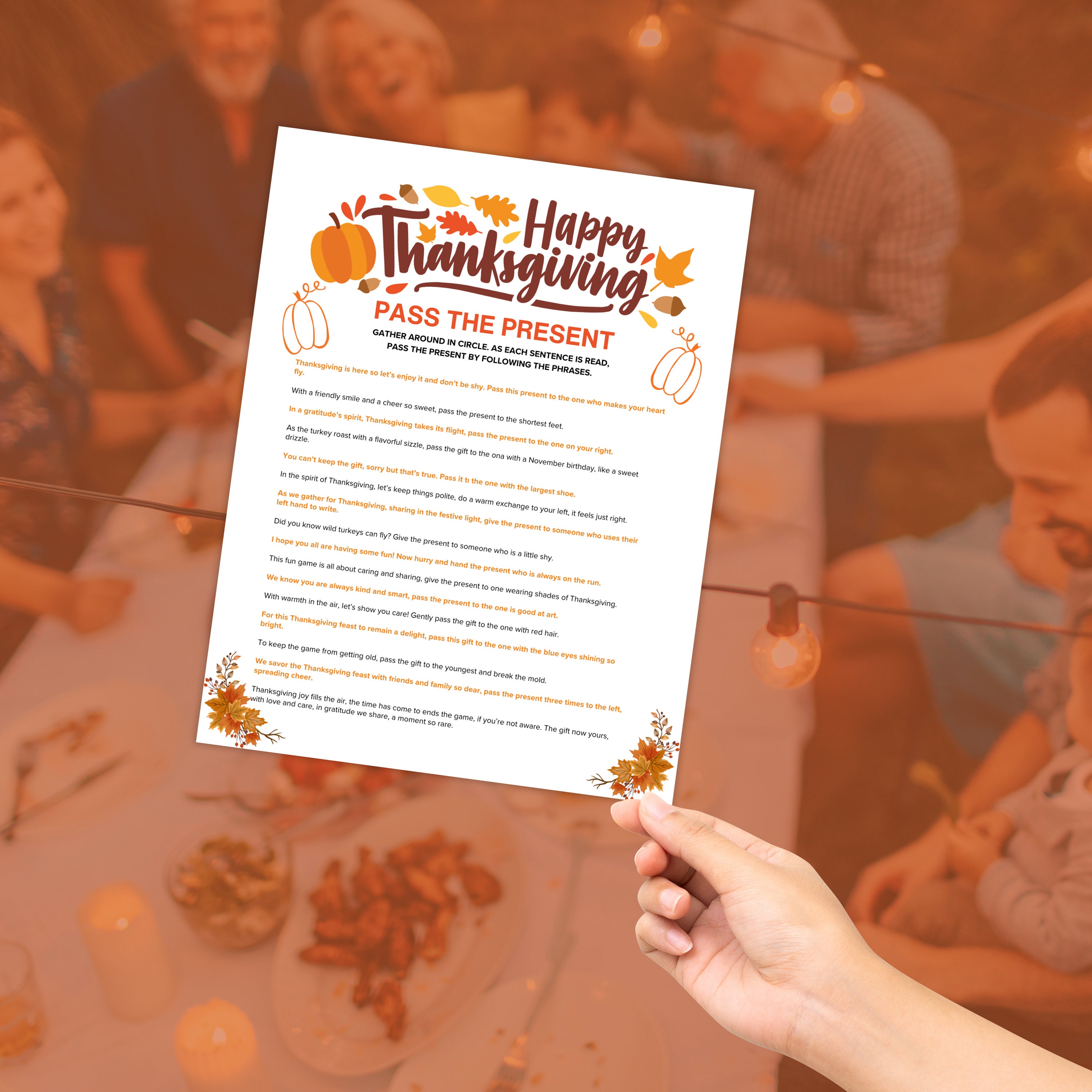Friendsgiving Games Printable Thanksgiving Pass the Present Game, Pass ...
