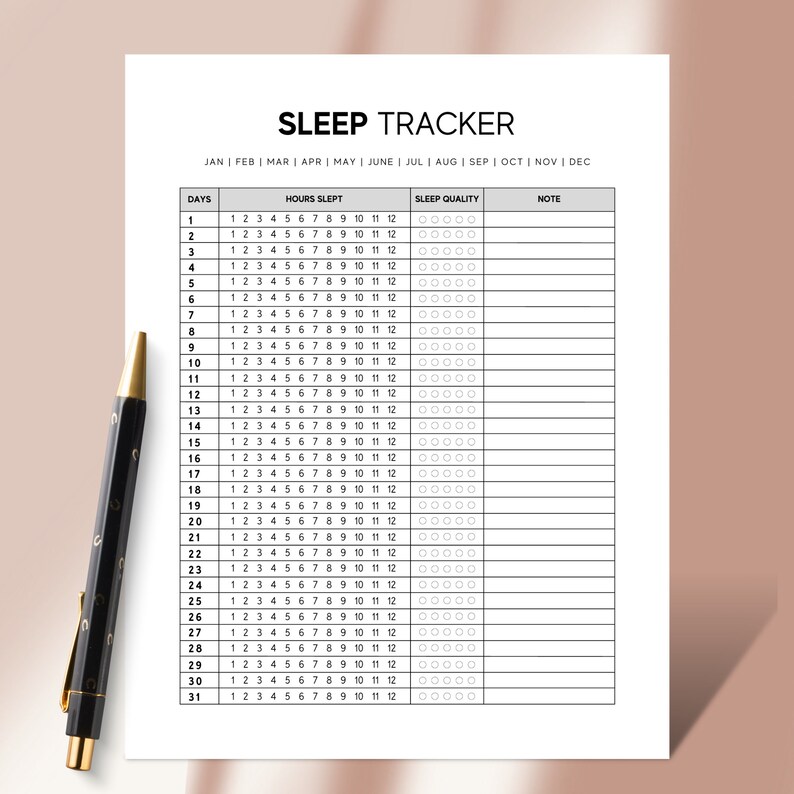 Minimal Monthly Sleep Tracker Printable Sleep Log, Sleep Diary, Sleep ...