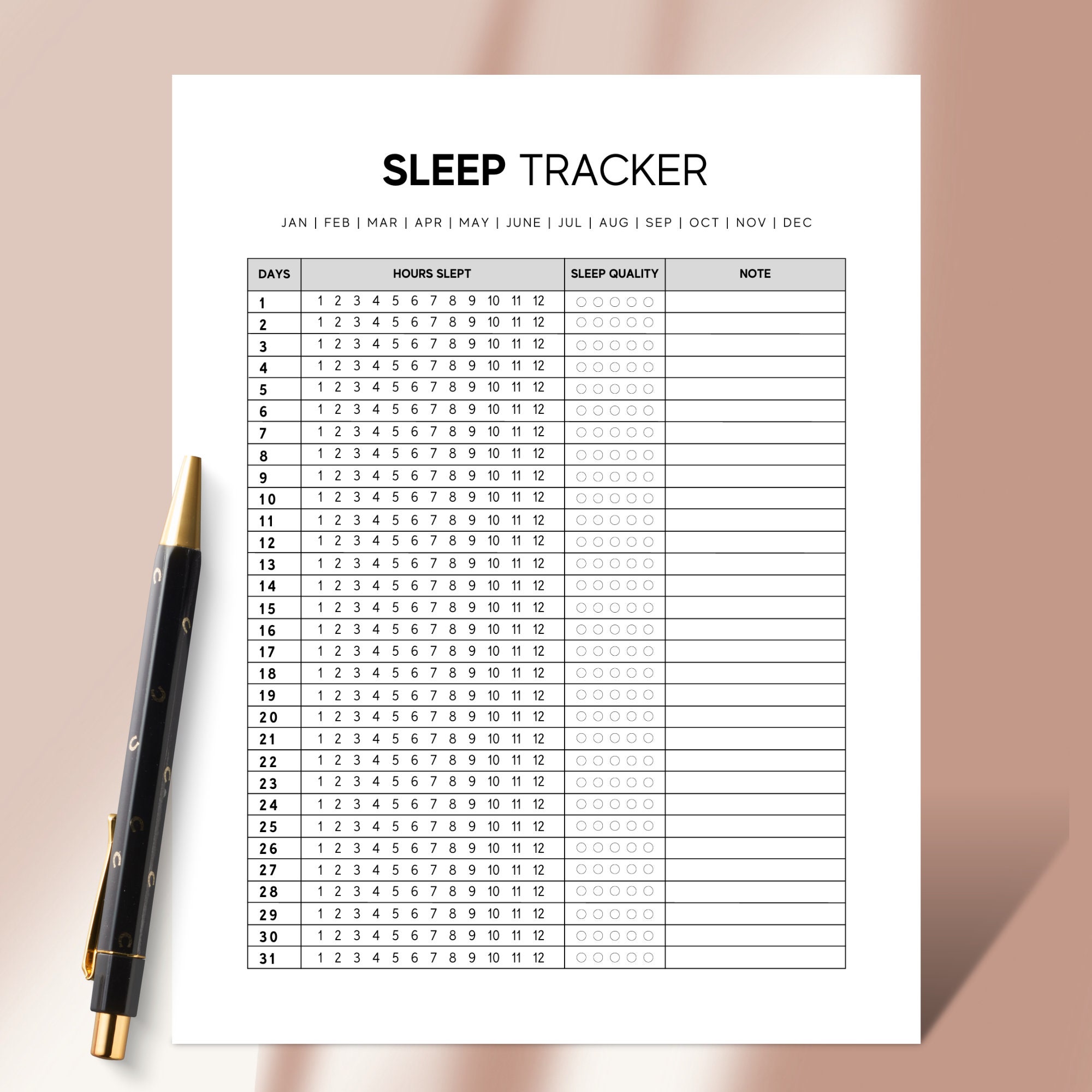 Minimal Monthly Sleep Tracker Printable Sleep Log, Sleep Diary, Sleep ...