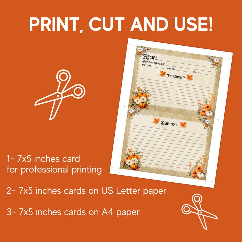 Fall Blank Recipe Card Template Printable Recipe Binder Kit, Autumn ...