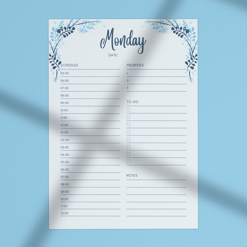 Blue Floral Daily Planner Fillable Printable Pdf, Hourly Planner ...