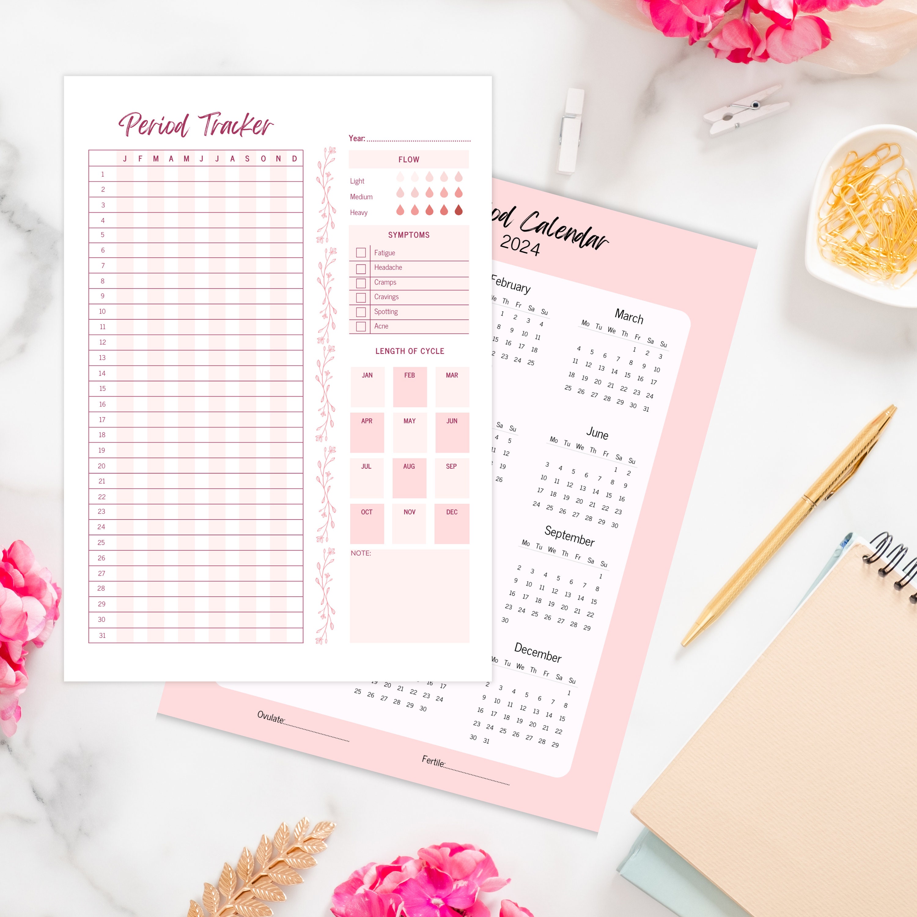 Floral Pink Period Tracker Period Journal Printable 2024-2025 Period ...