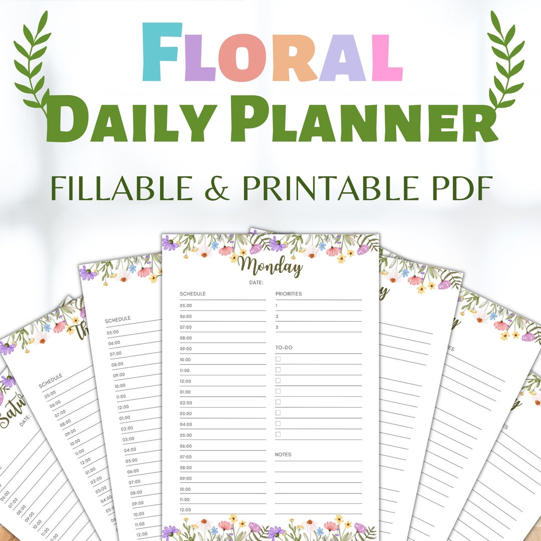 Colorful Floral Daily Planner Fillable Printable Daily Planner Pdf ...