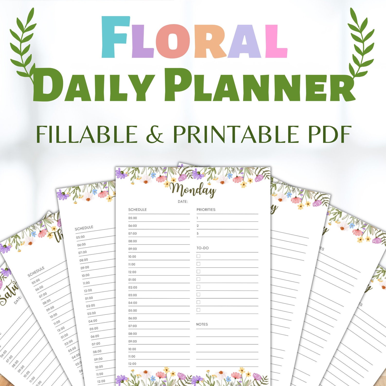 Colorful Floral Daily Planner Fillable Printable Daily Planner Pdf ...