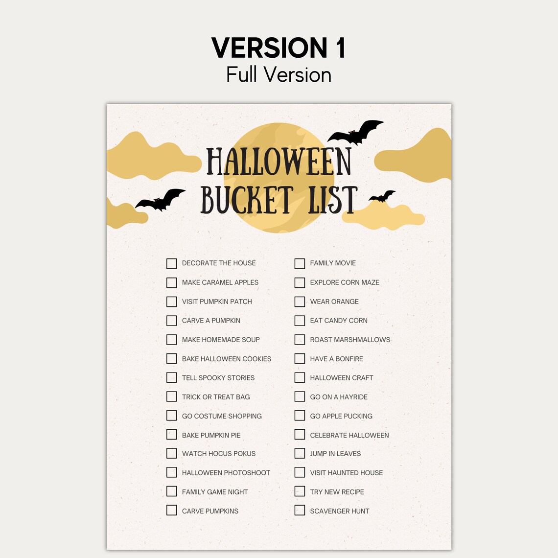 Halloween Bucket List Printable Halloween Activities - Etsy