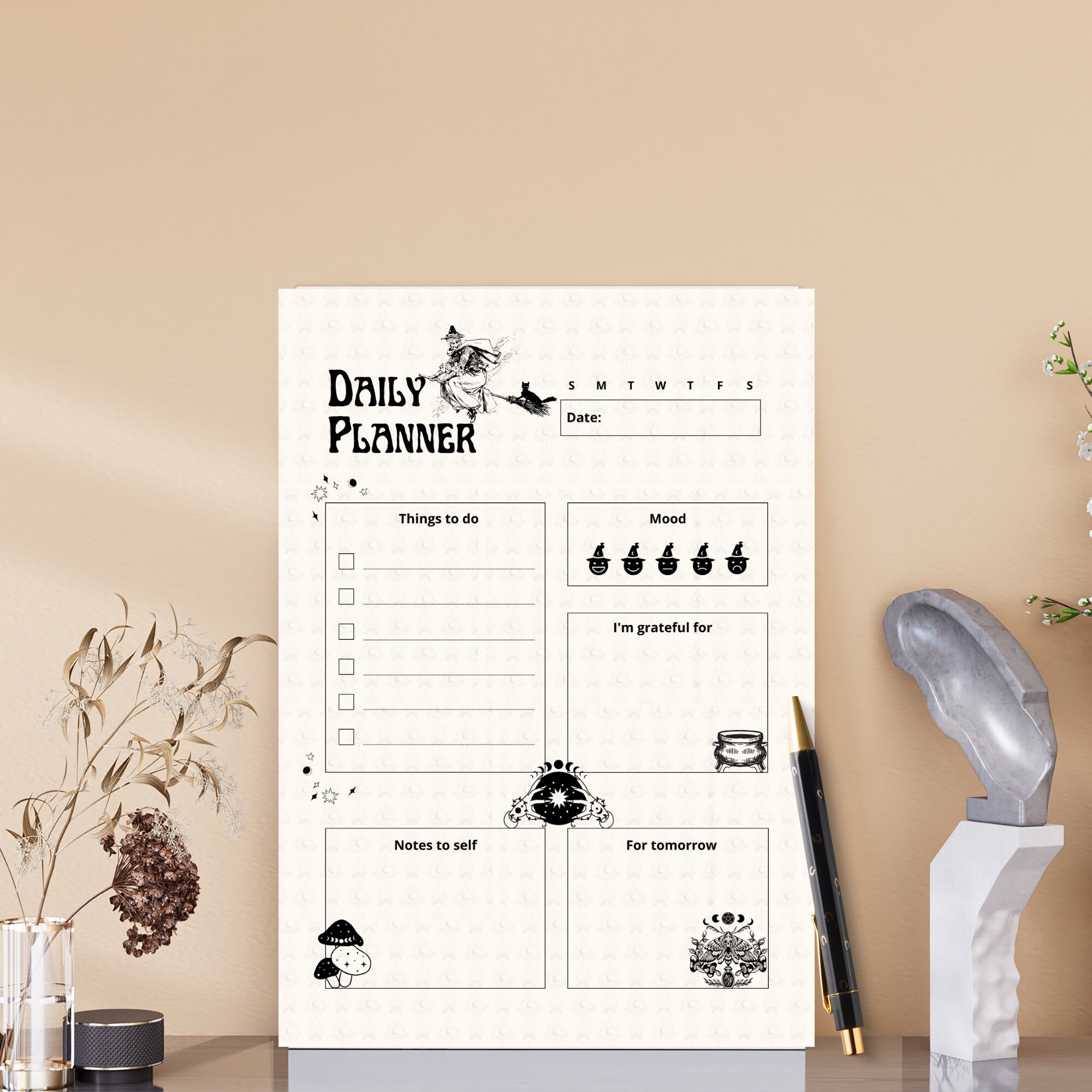 Witchy Daily Planner, Printable & Fillable Gothic Planner Witch Planner ...