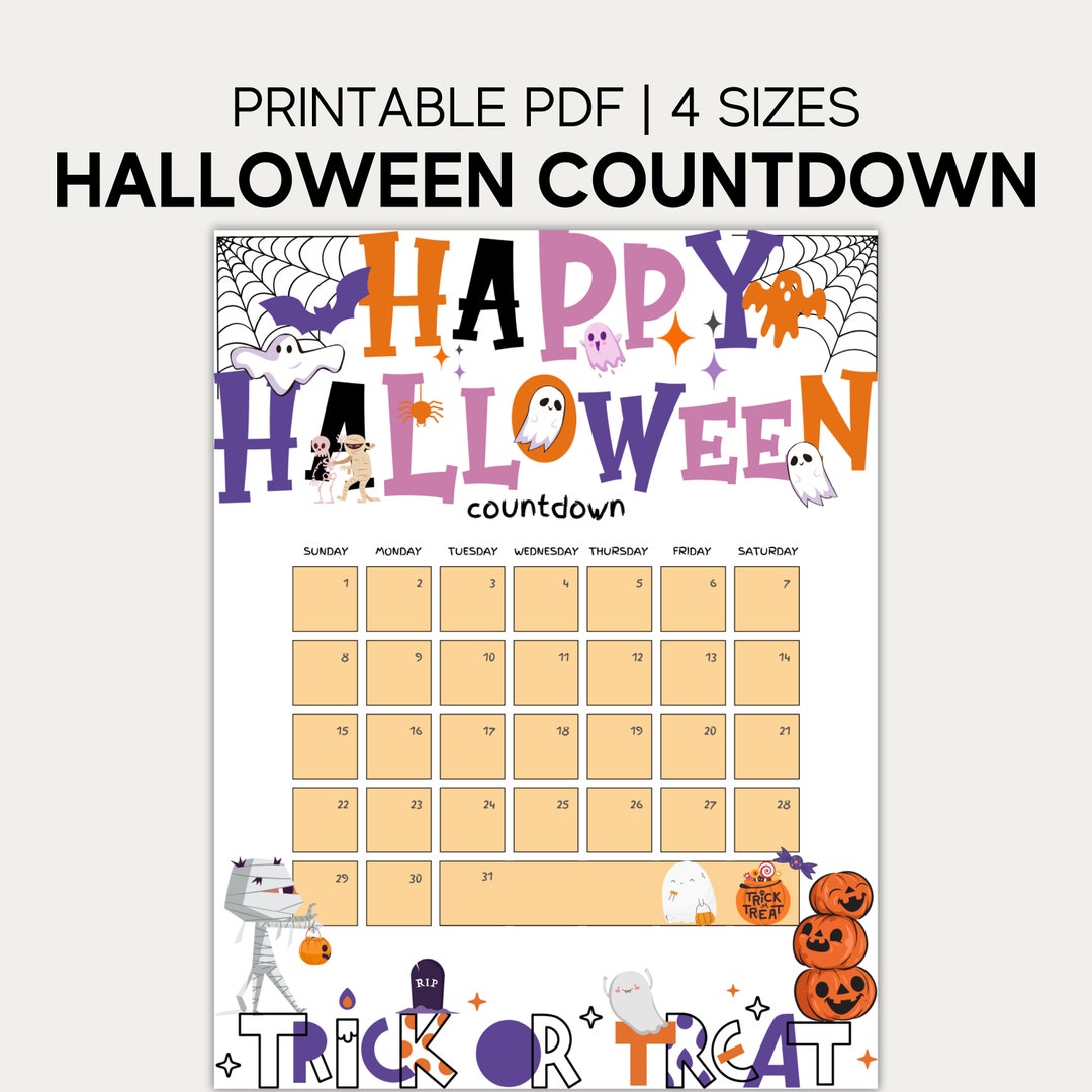 Halloween Countdown Calendar for Kids Printable, Halloween Wall Art ...