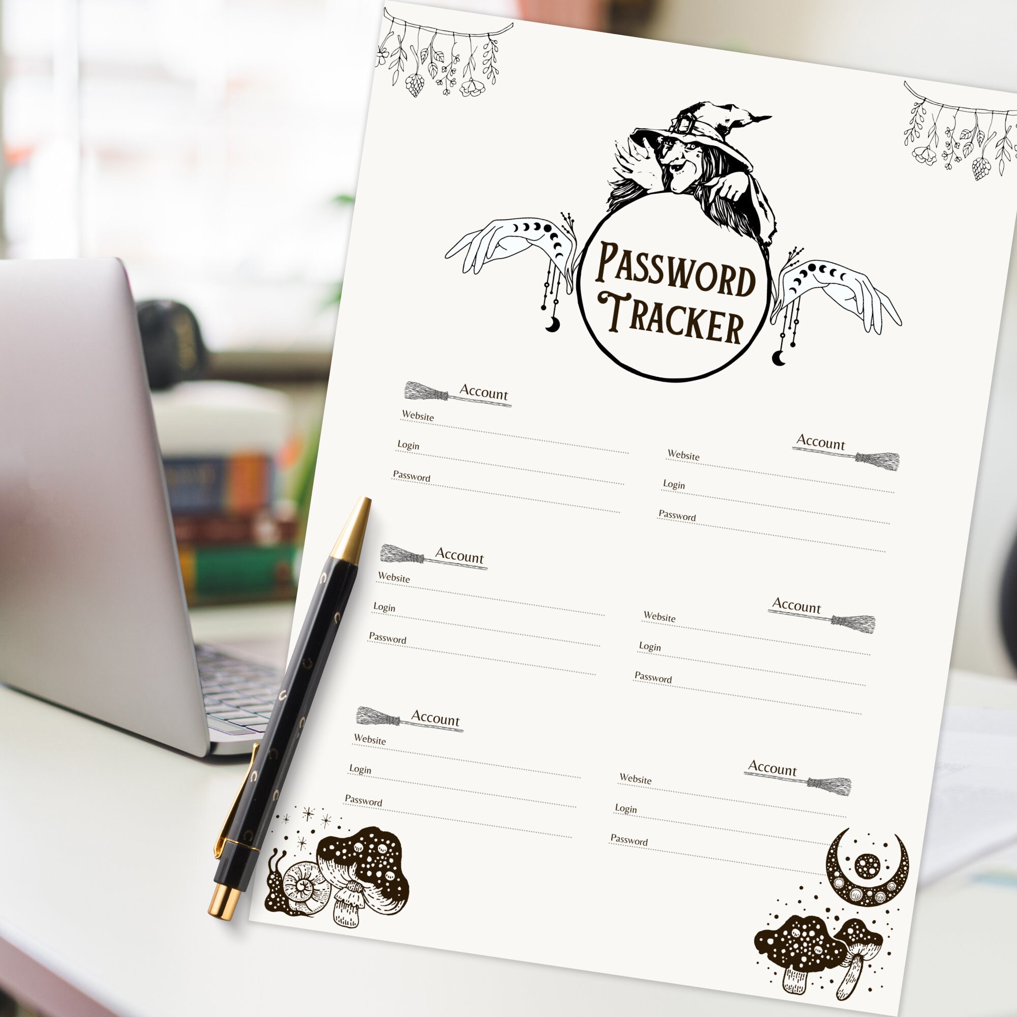 Gothic Password Tracker Printable & Fillable Password Keeper, Witchy ...