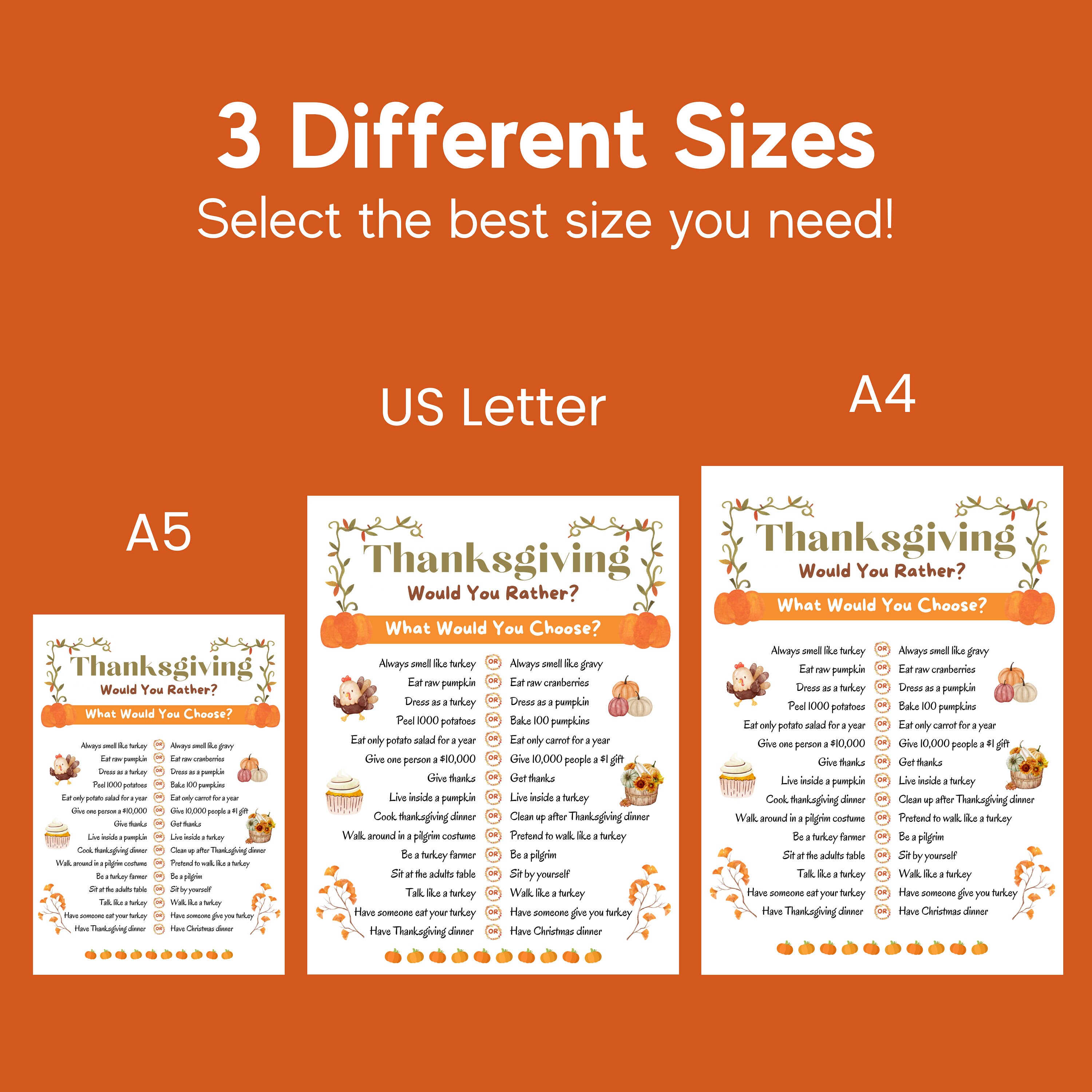 Thanksgiving Would You Rather Printable Thanksgiving Games ...