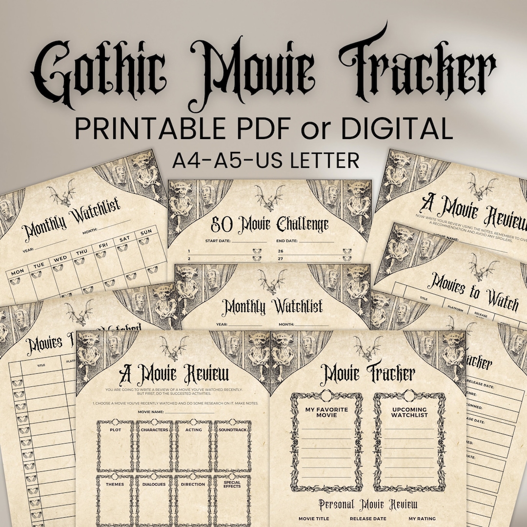Gothic Movie Tracker Printable PDF Movie Challenge Printable, Movies to ...