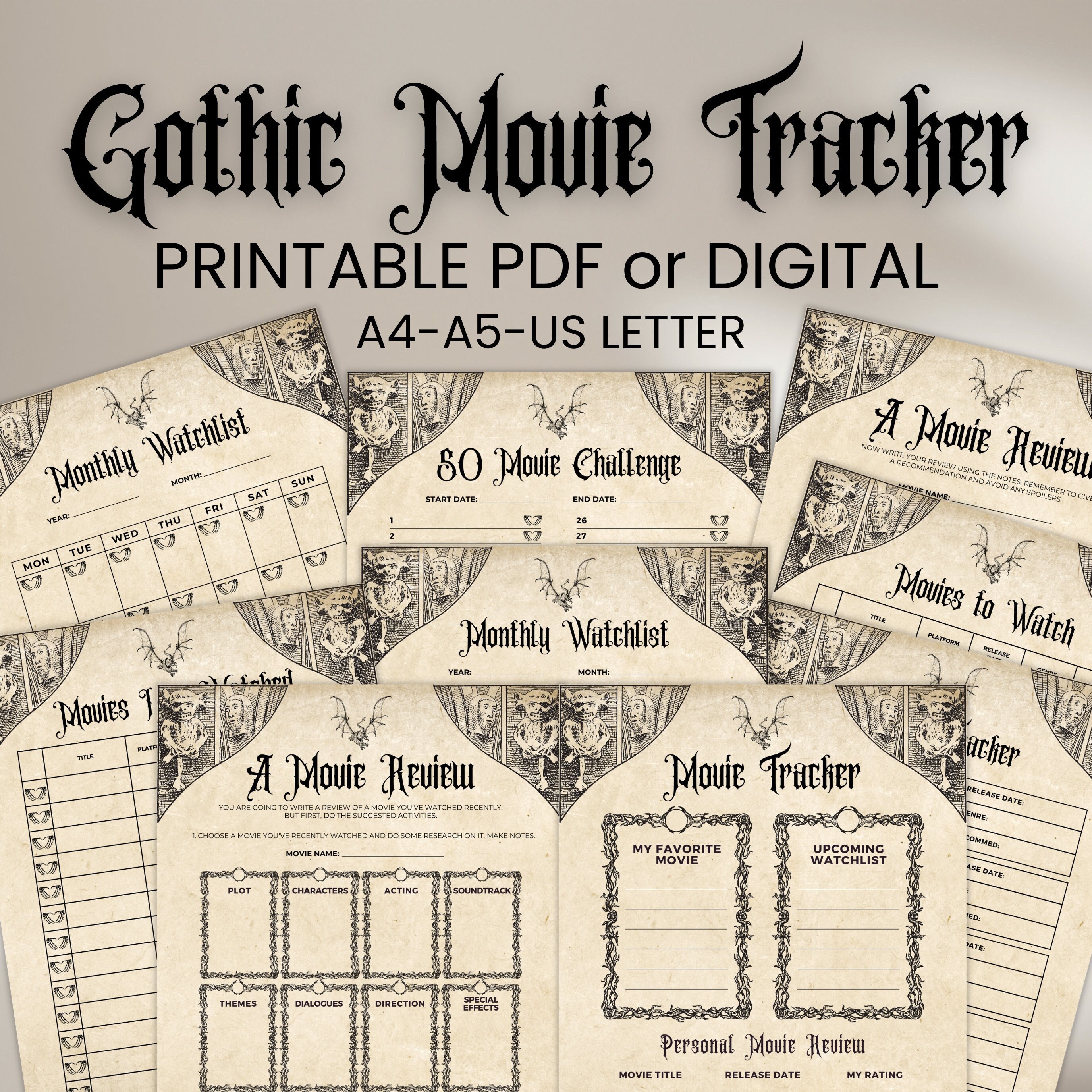 Gothic Movie Tracker Printable PDF Movie Challenge Printable, Movies to ...