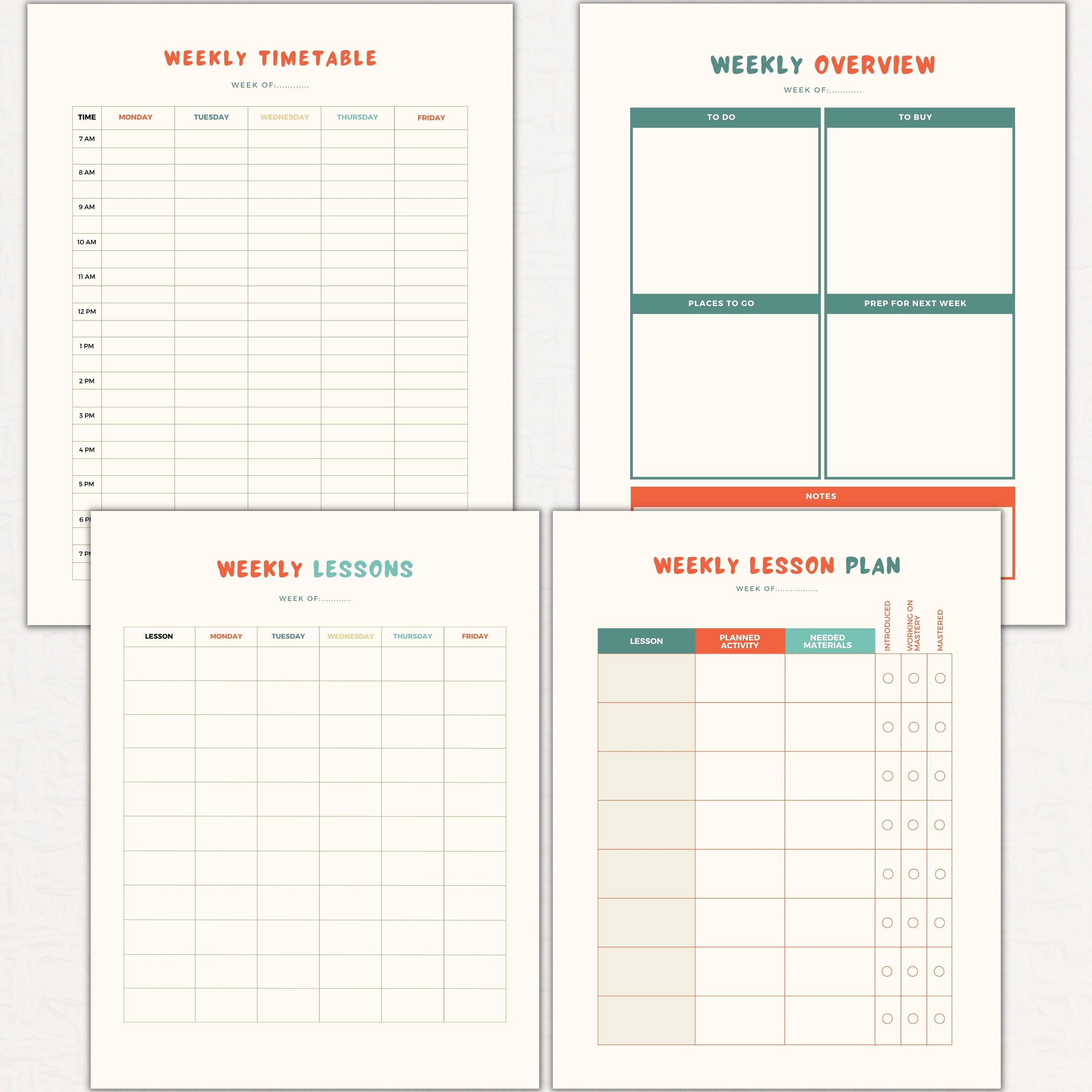 Rainbow Homeschool Planner Printable Adhd Planner Homework Planner ...