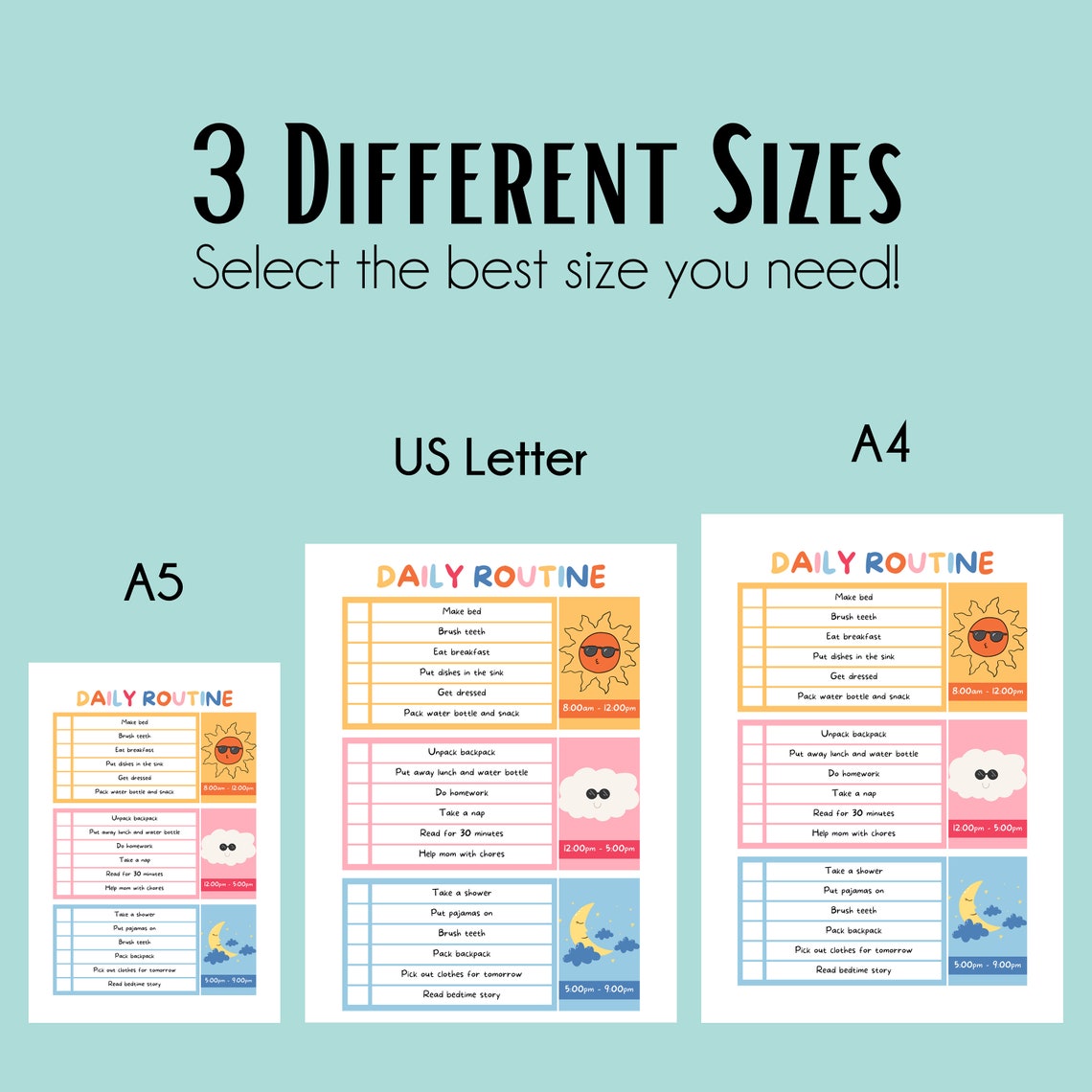 Kids Daily School Checklist Printable Chore Chart for Kids - Etsy