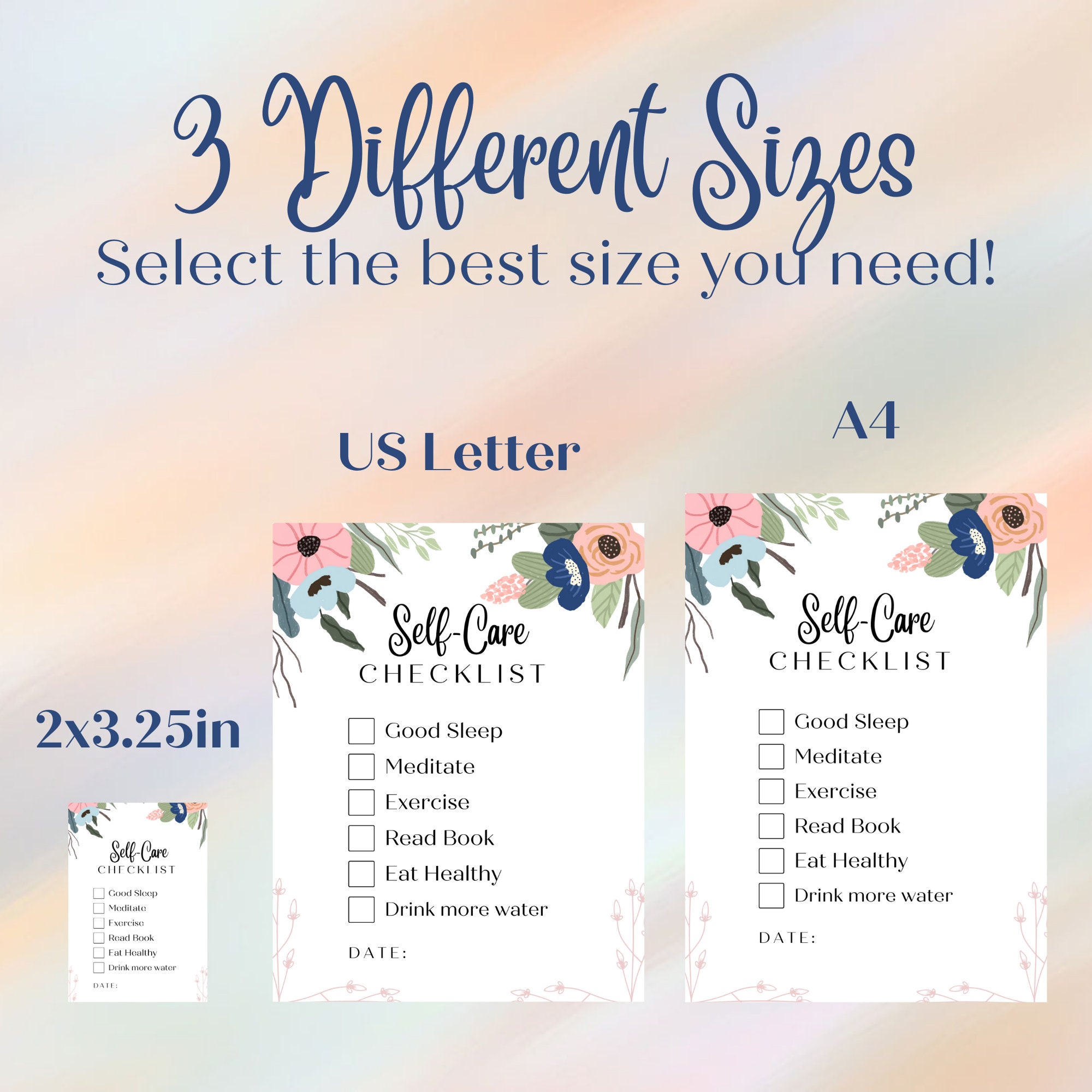 Colorful Floral Self Care Checklist Daily Checklist Routine Checklist ...