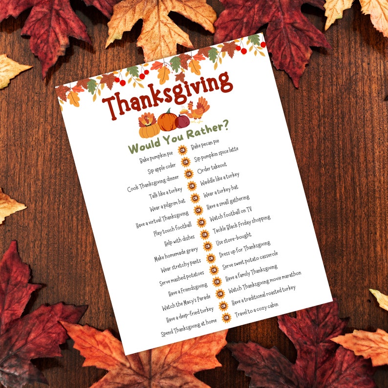 Thanksgiving Would You Rather Game, Would You Rather, Thanksgiving ...