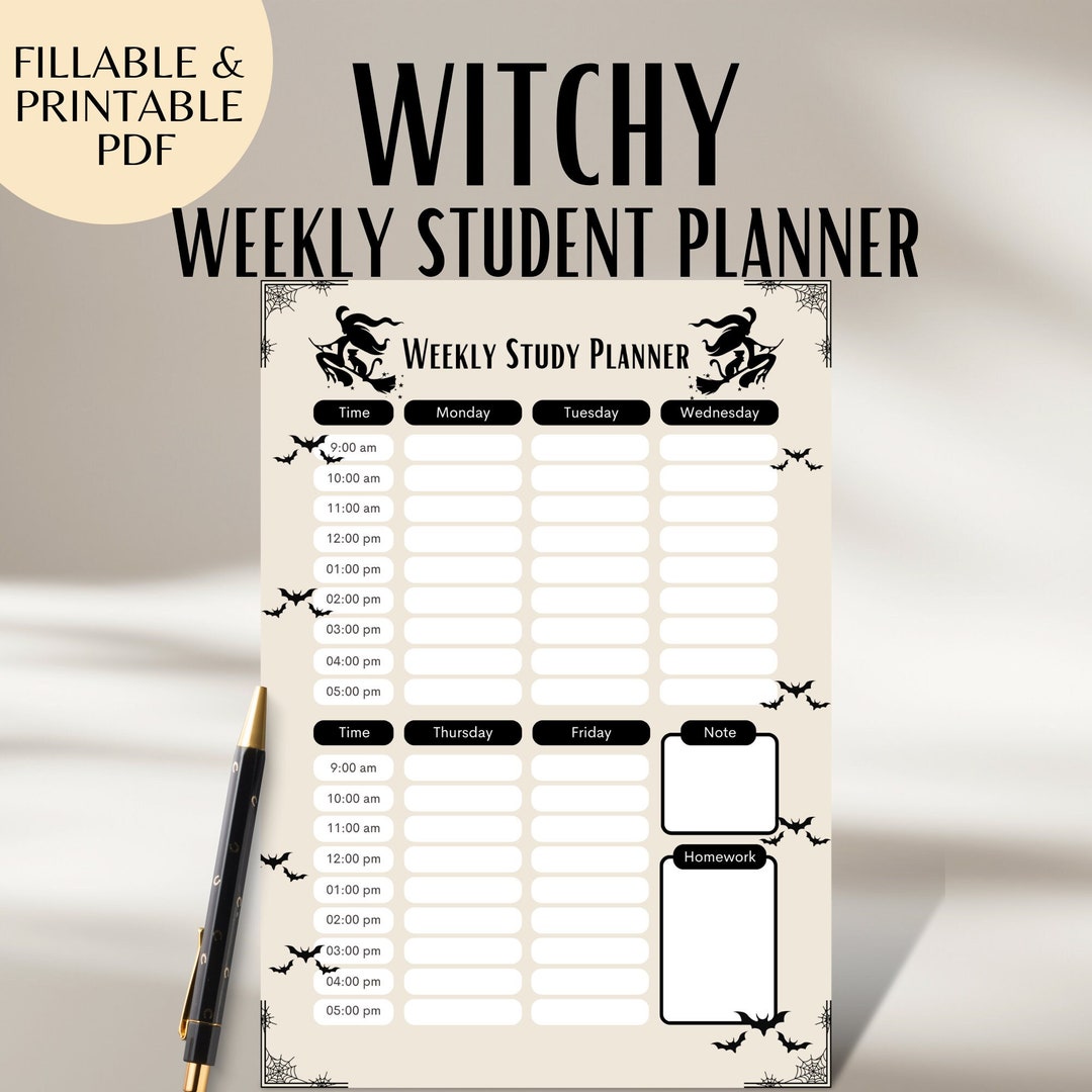 Gothic Witchy Student Planner Printable Gothic Planner, Witch Planner ...