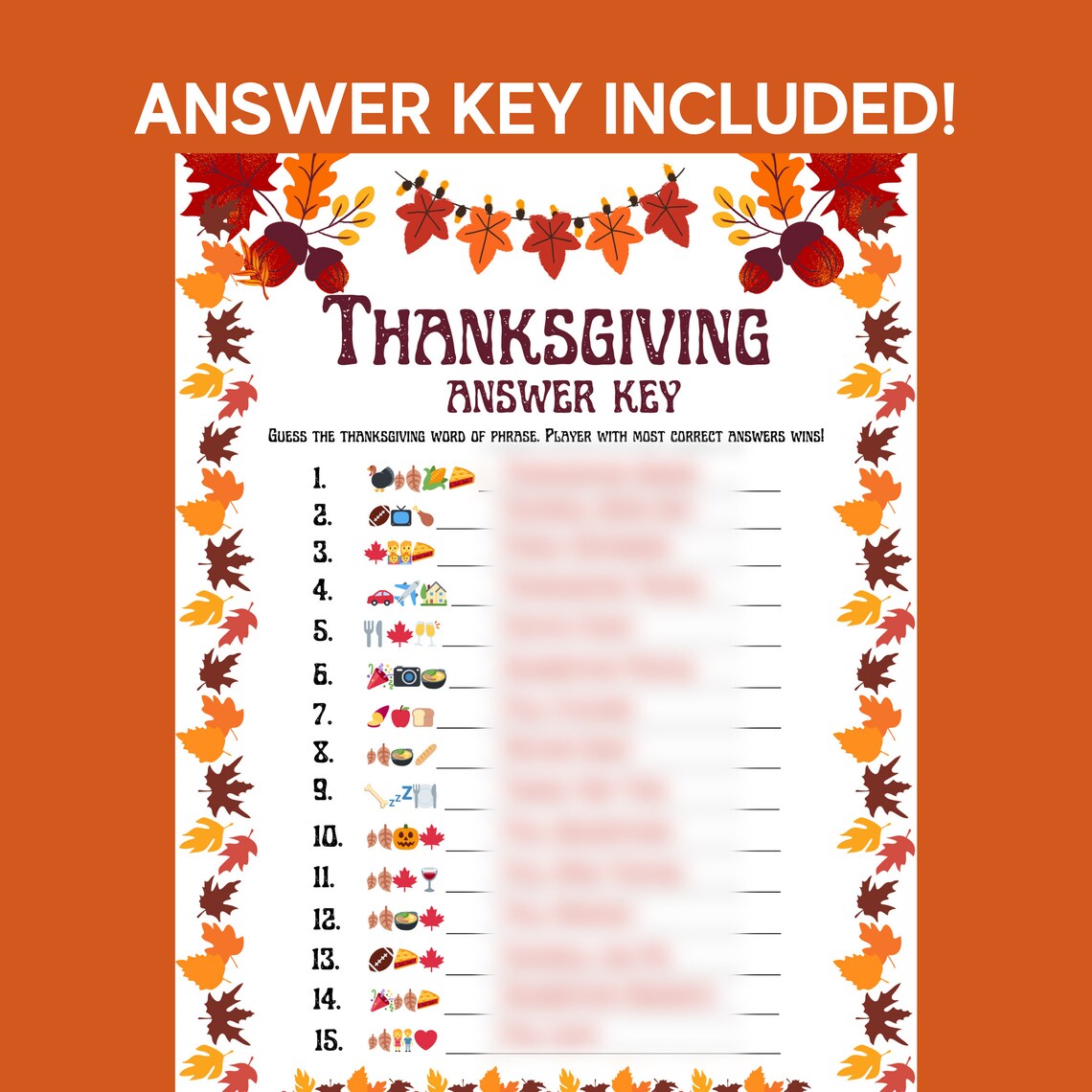 Thanksgiving Emoji Game, Printable Thanksgiving Games for Kids Adults ...