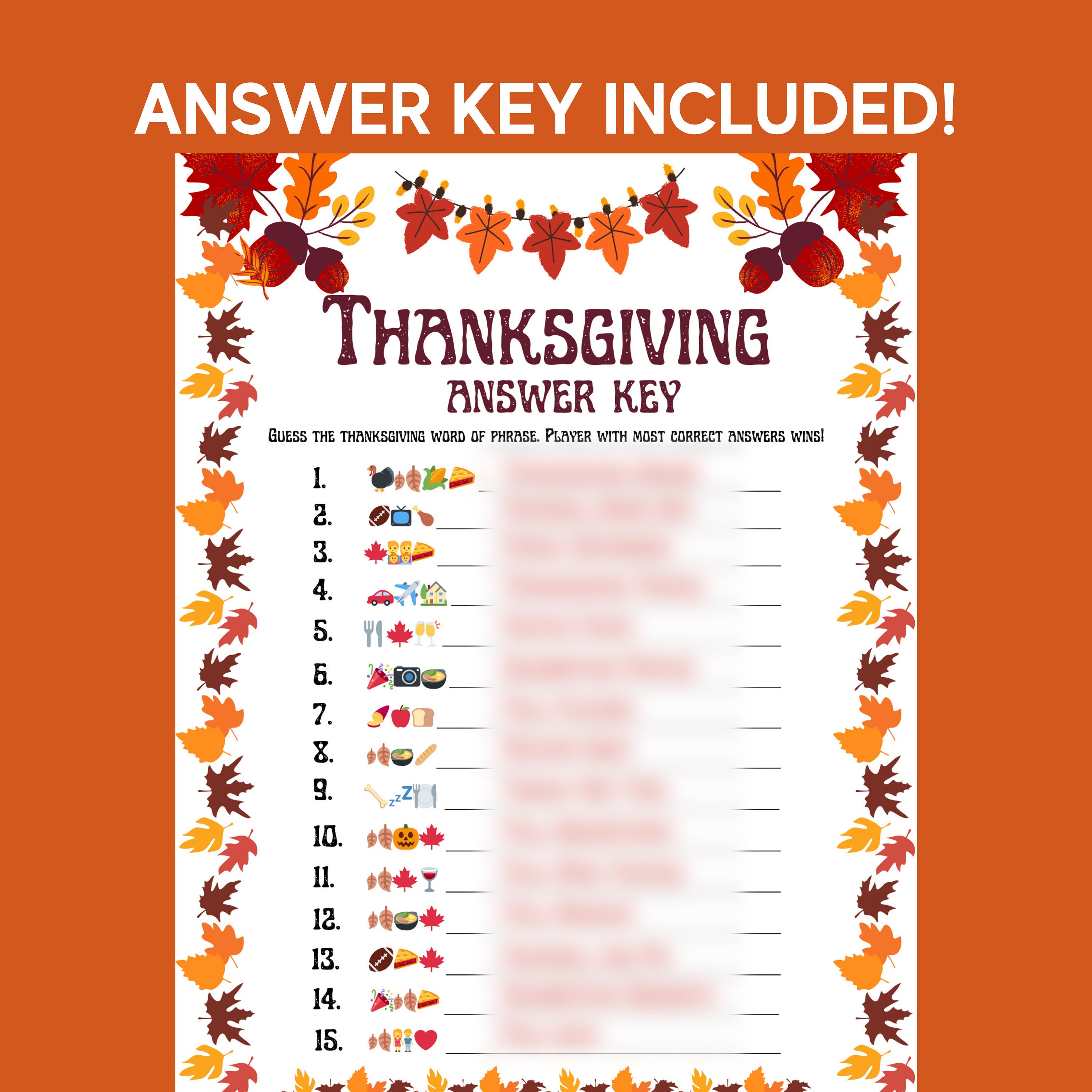 Thanksgiving Emoji Game, Printable Thanksgiving Games for Kids Adults ...