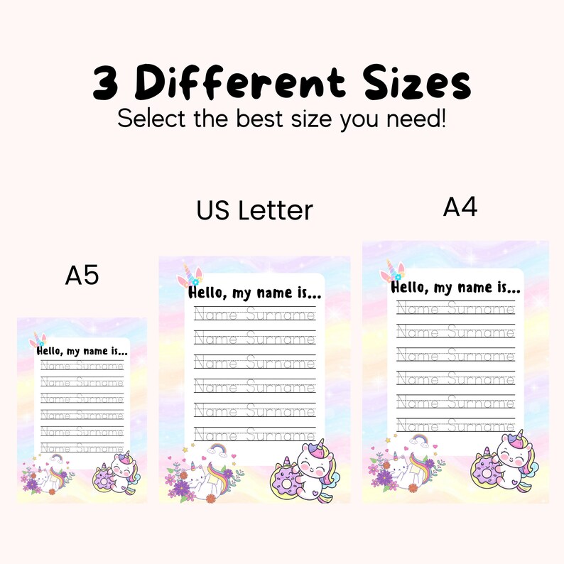 5 Versions PERSONALIZED Handwriting Practice Printable Pdf Cute Cursive ...