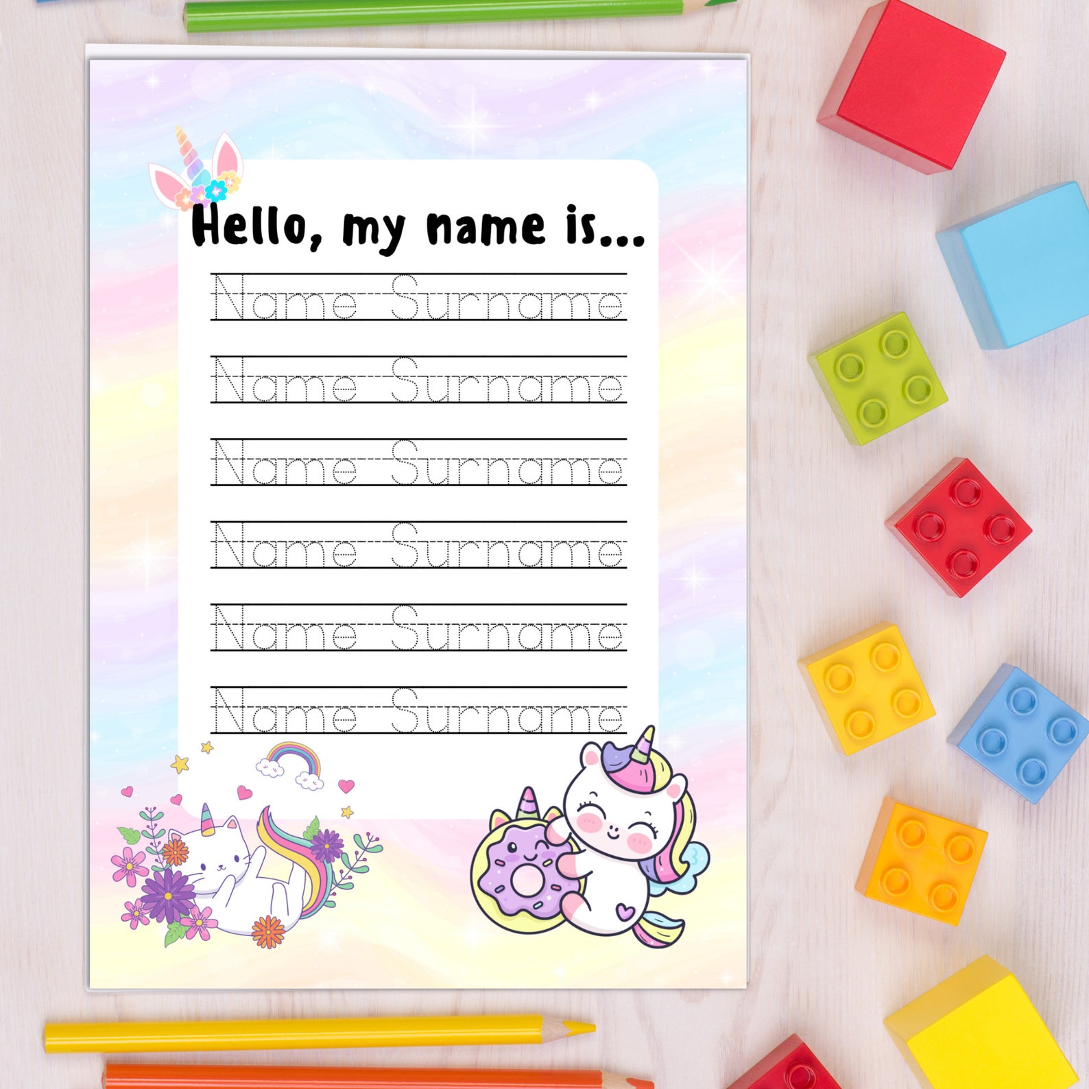 5 Versions PERSONALIZED Handwriting Practice Printable Pdf Cute Cursive ...
