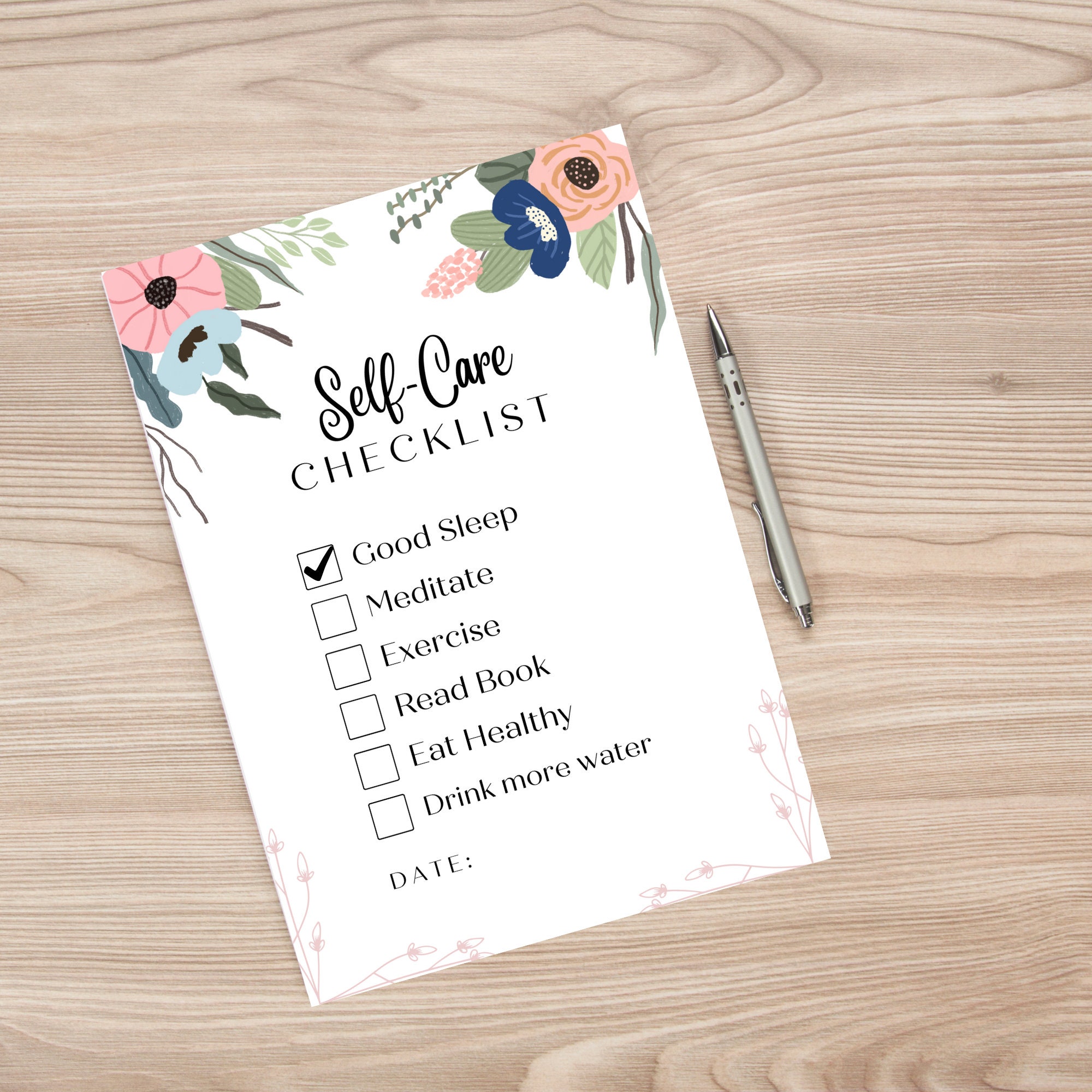 Colorful Floral Self Care Checklist Daily Checklist Routine Checklist ...
