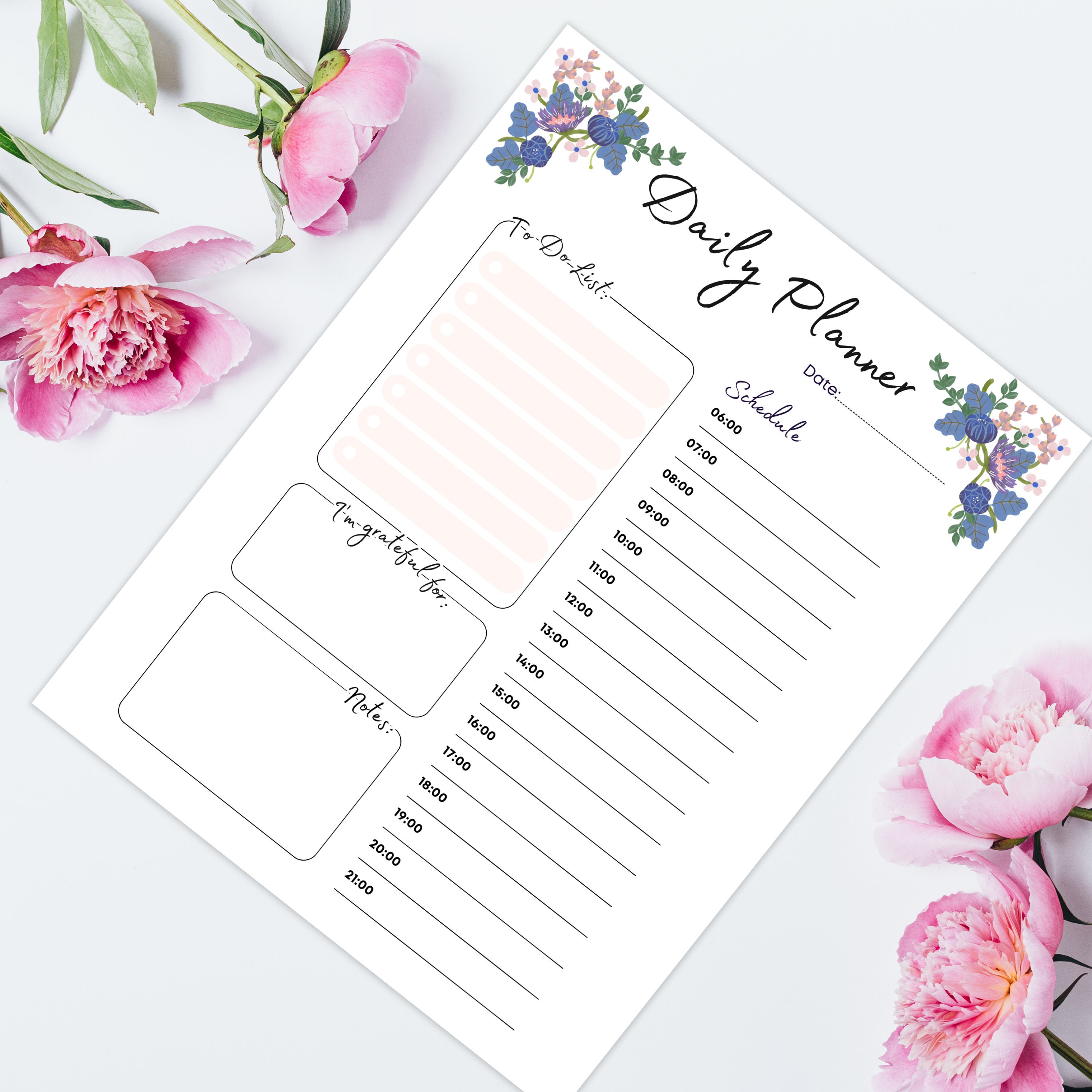 Floral Daily Planner Printable Fillable Pdf Daily Checklist - Etsy