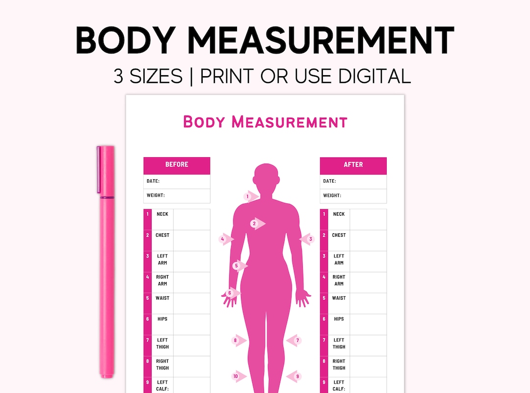 Hot Pink Body Measurement Tracker, Fitness Progress Chart (printable ...