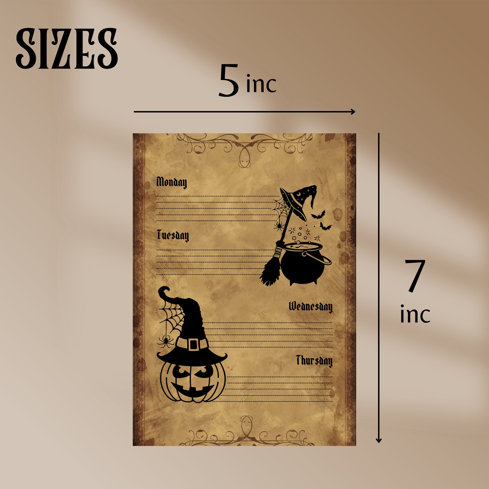 Gothic Witchy Weekly Planner Card, Printable PDF - Etsy