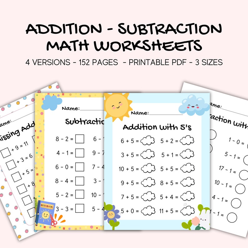 Engaging Math Worksheets Bundle for Kids - Printable Pdfs, Addition ...