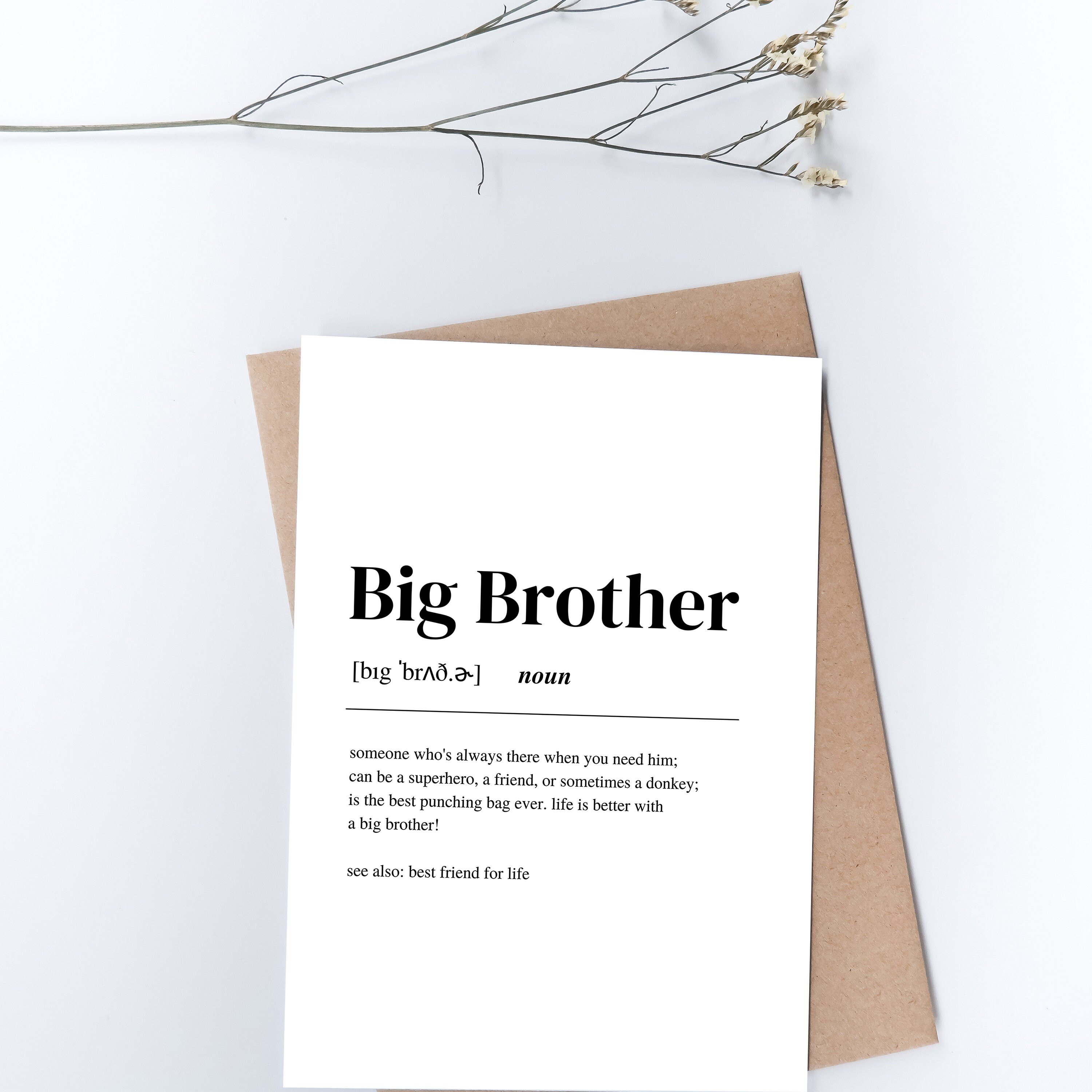 Big Brother Definition Card Printable Fillable Pdf Gift for - Etsy