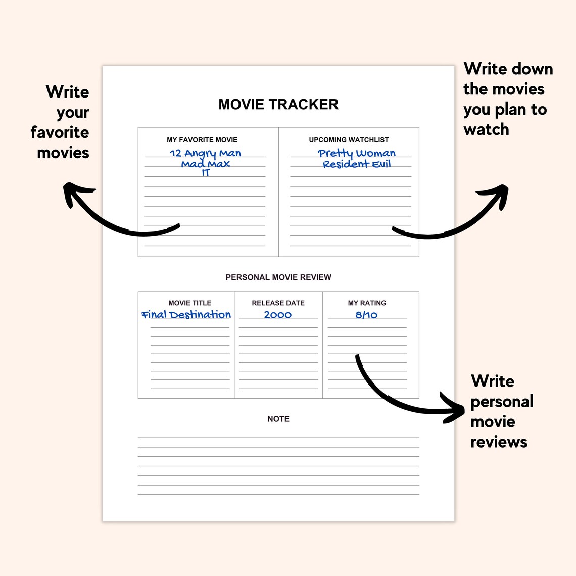 Minimal Movie Tracker Printable PDF Movie Challenge Printable, Movies ...