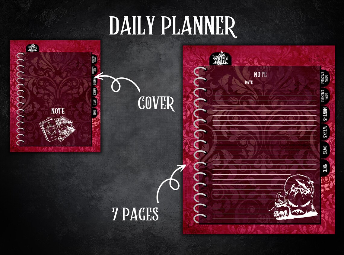 Magenta & Black Witchy DIGITAL Planner Gothic Monthly Planner, Spooky ...