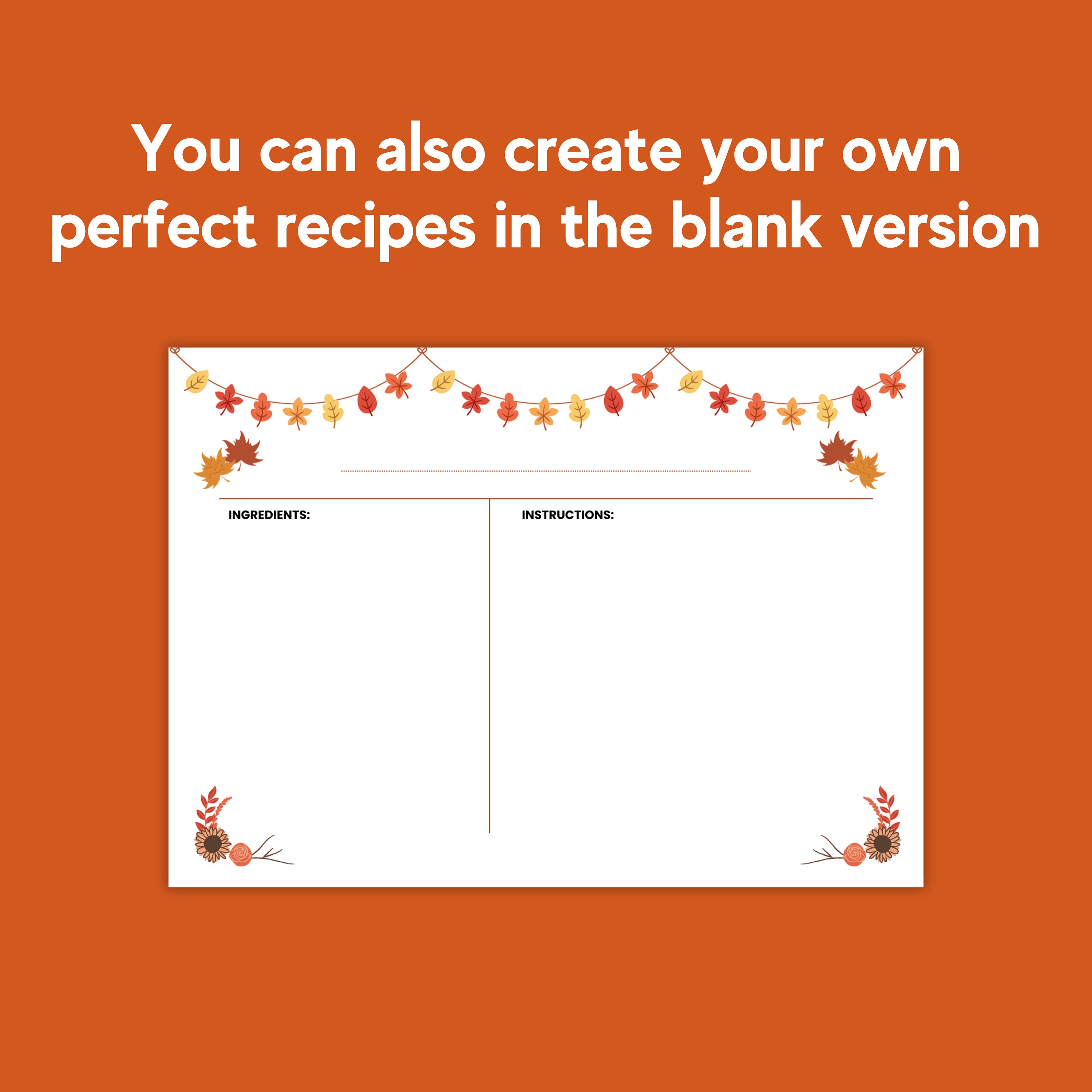 20 Thanksgiving Recipe Card Autumn Recipe Card Fall Recipe Card ...
