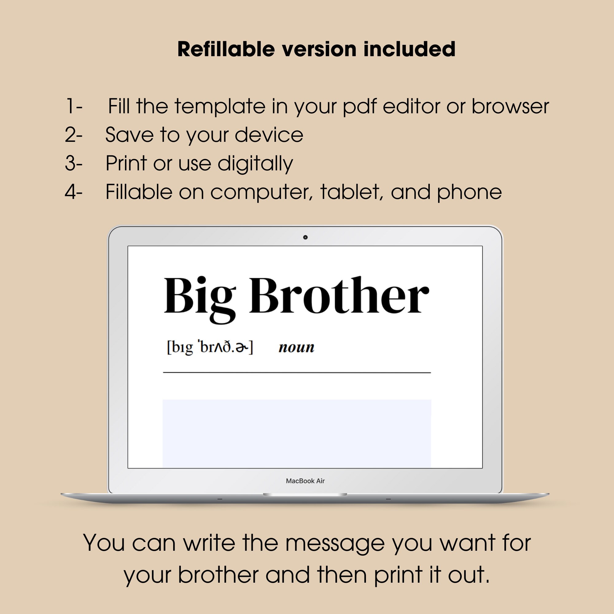 Big Brother Definition Card Printable Fillable Pdf, Gift for Him ...