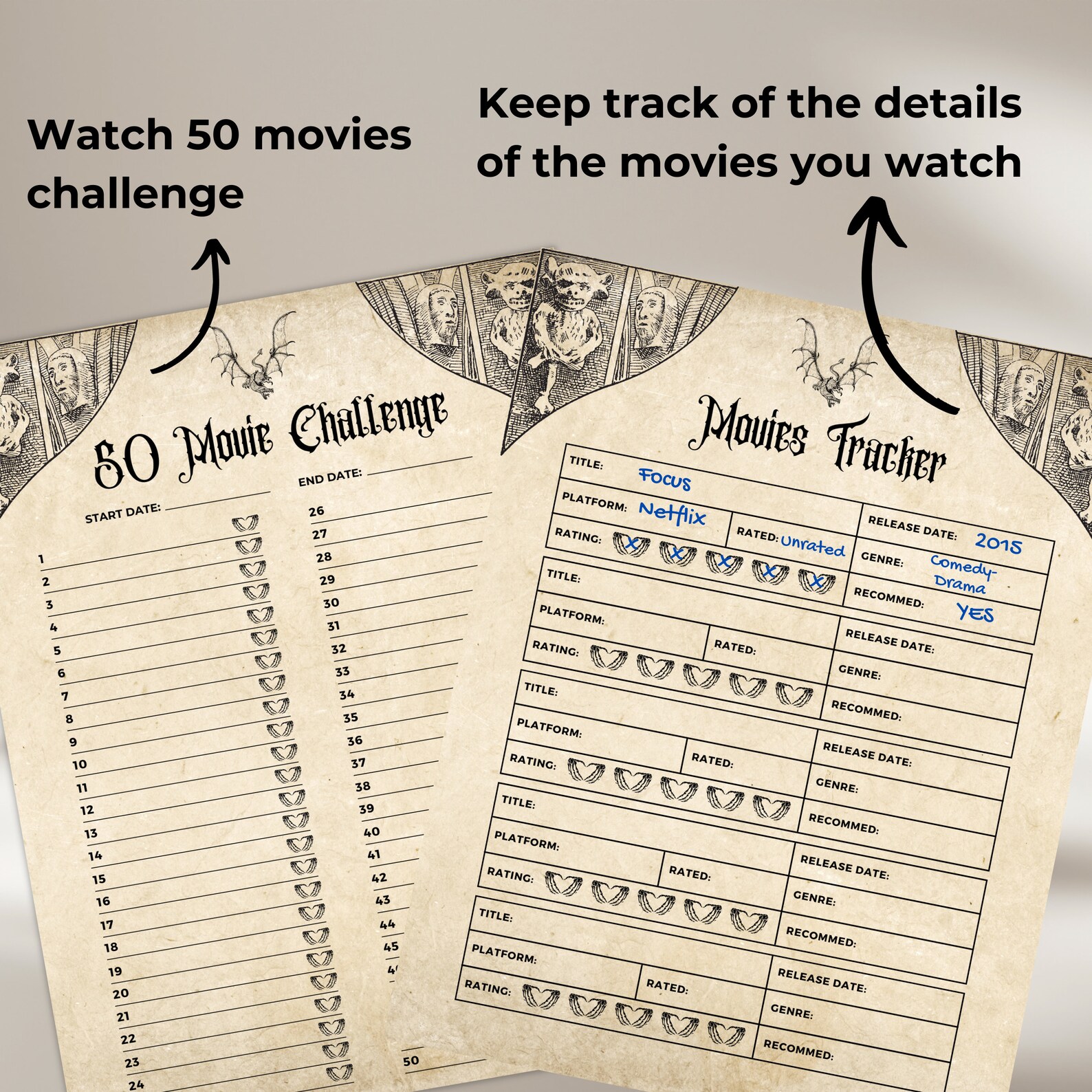 Gothic Movie Tracker Printable PDF Movie Challenge Printable, Movies to ...