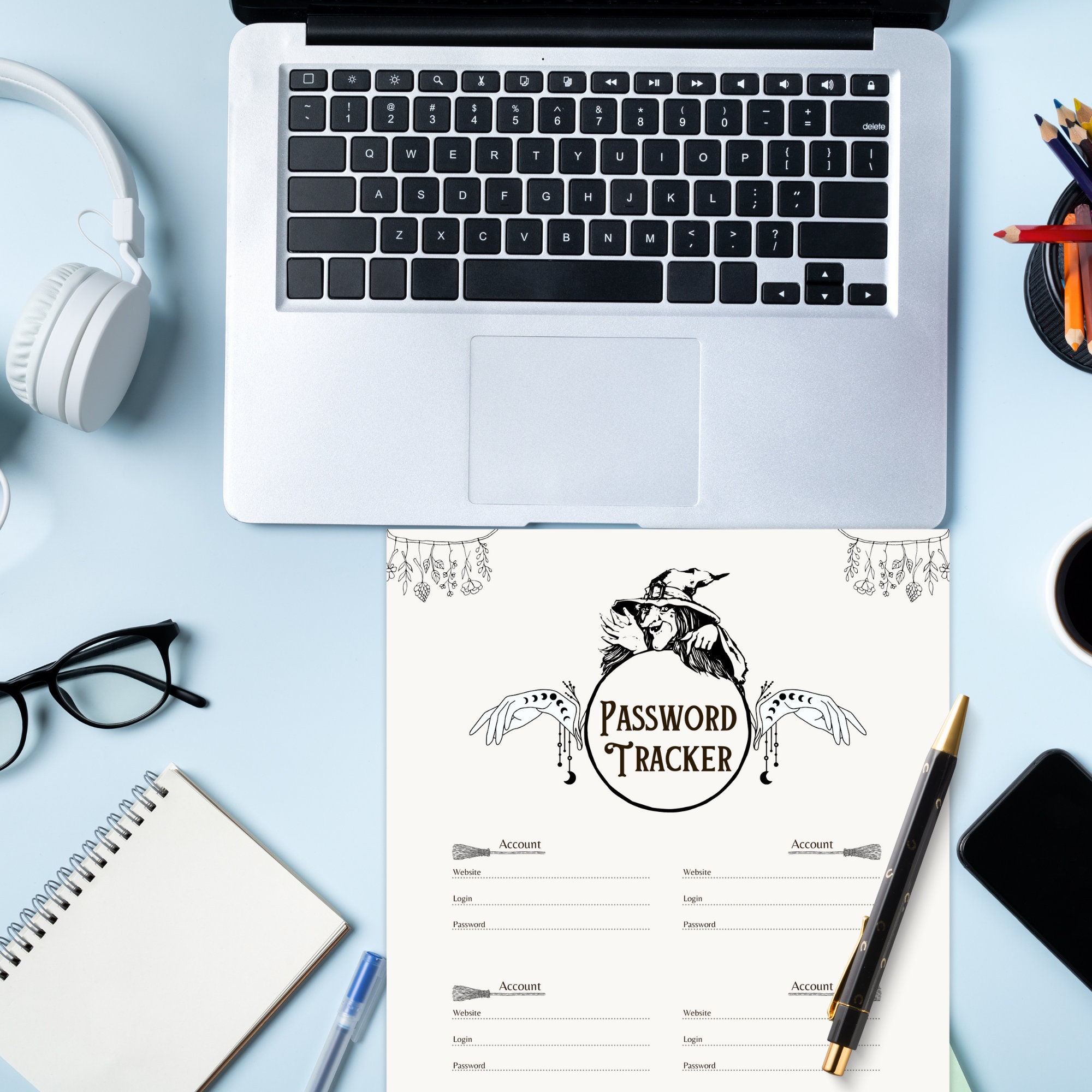 Gothic Password Tracker Printable & Fillable Password Keeper, Witchy ...