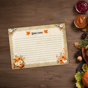 Fall Blank Recipe Card Template Printable Recipe Binder Kit, Autumn ...