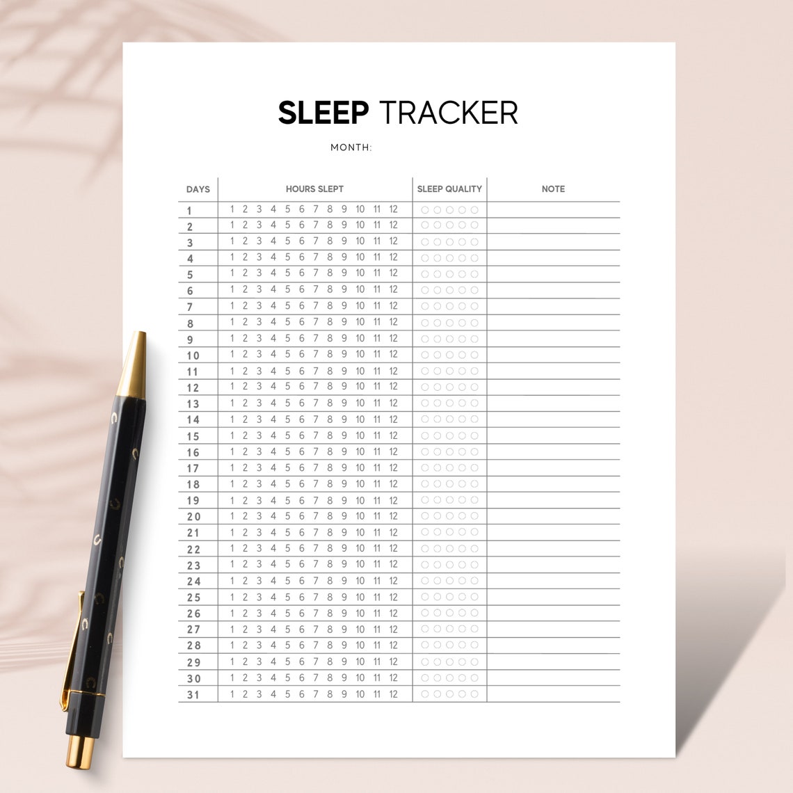 Minimal Sleep Tracker Printable Monthly Sleep Log, Sleep Quality ...