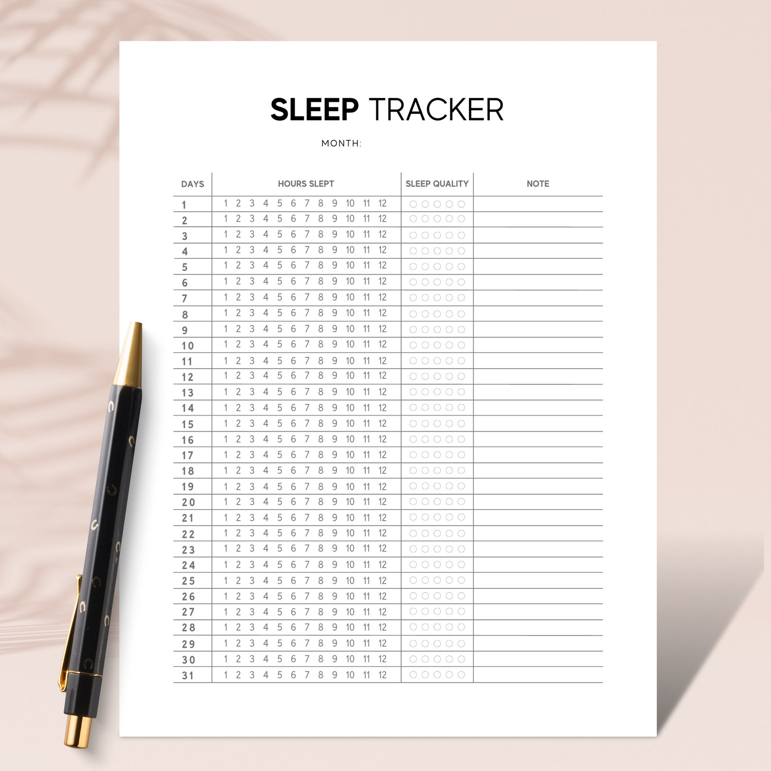 Minimal Sleep Tracker Printable Monthly Sleep Log, Sleep Quality ...