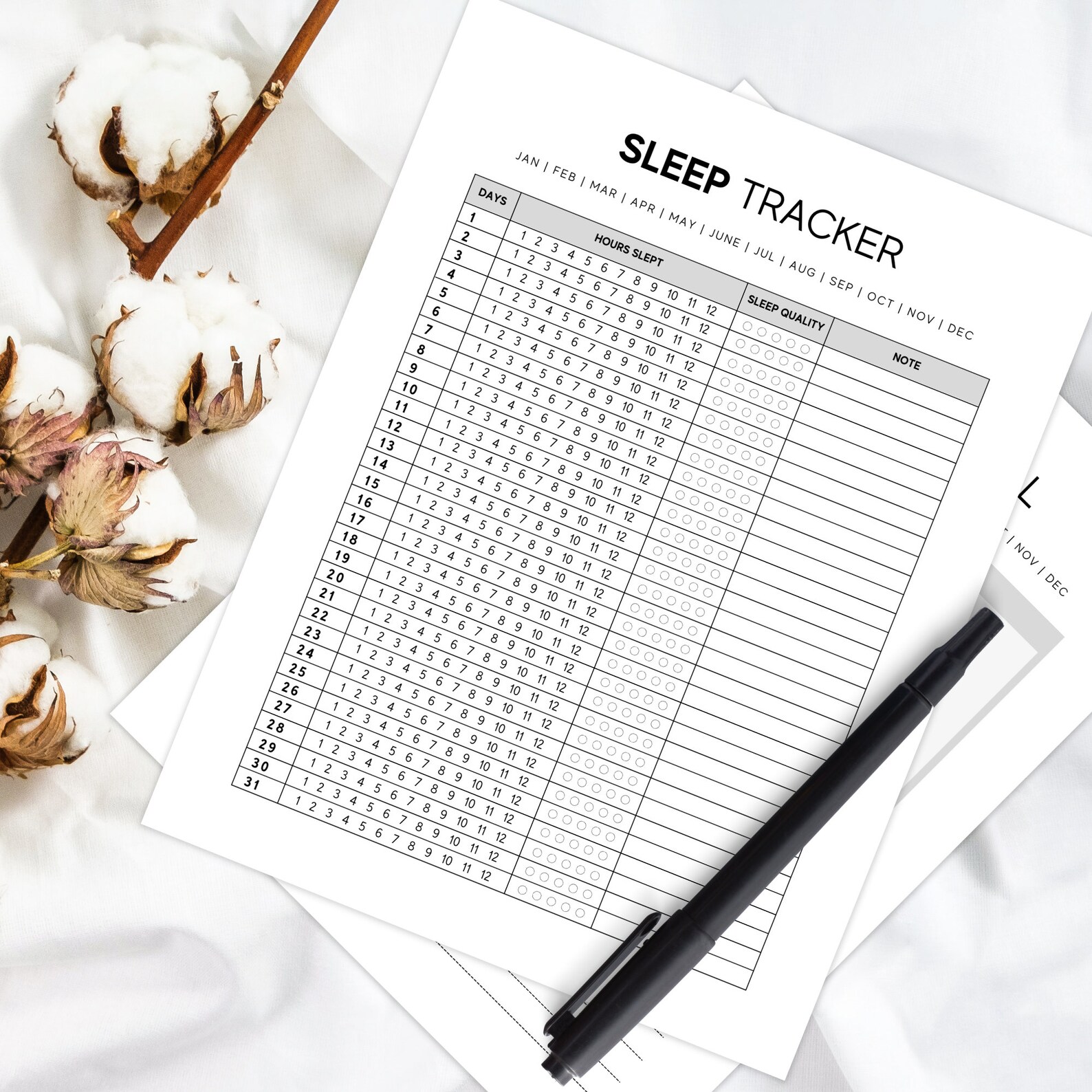 Minimal Monthly Sleep Tracker Printable Sleep Log, Sleep Diary, Sleep ...