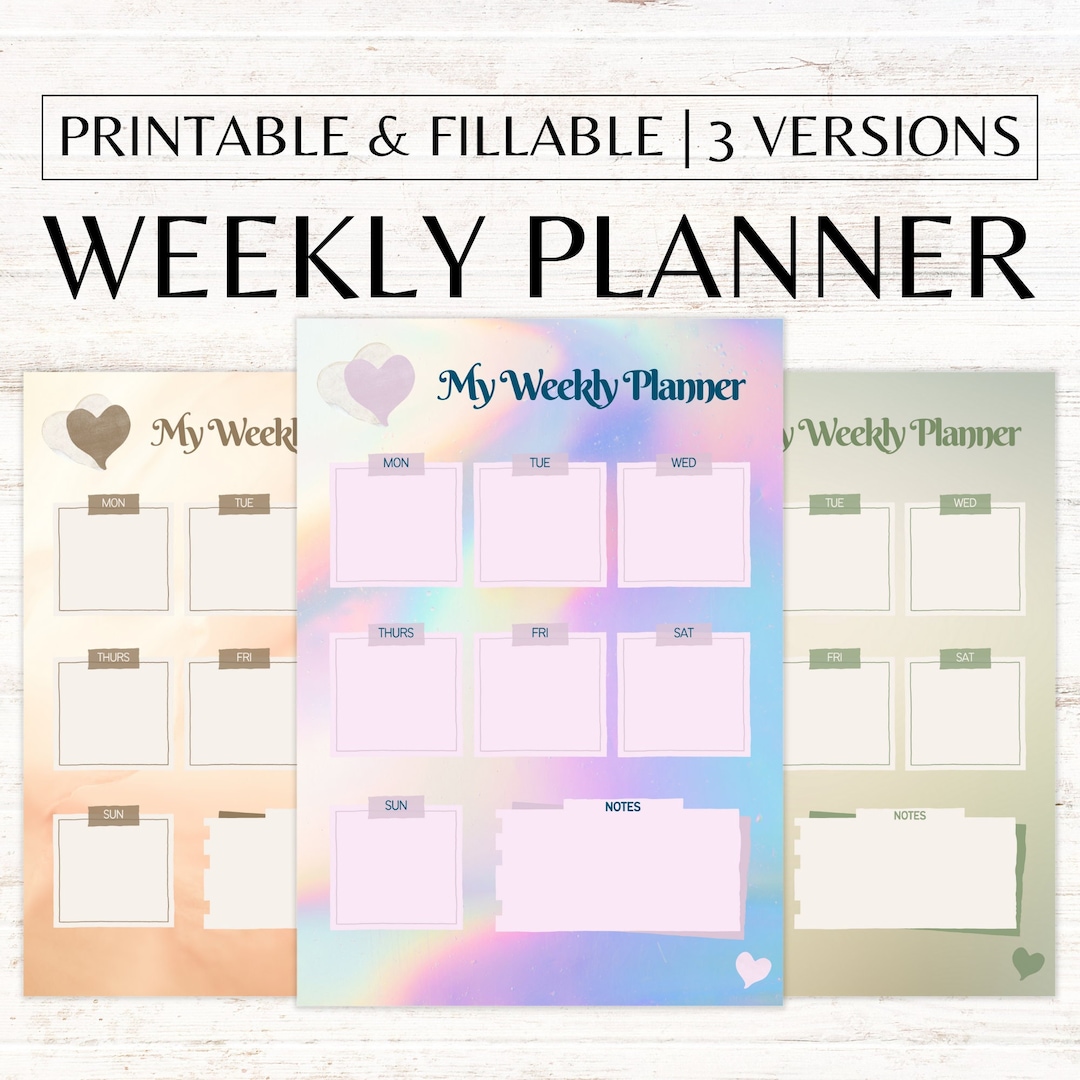 Colorful Weekly Planner Printable & Fillable Study Planner, Weekly ...