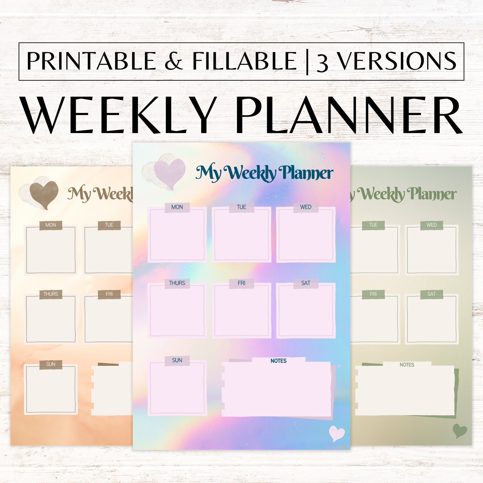 Colorful Weekly Planner Printable & Fillable Study Planner, Weekly ...